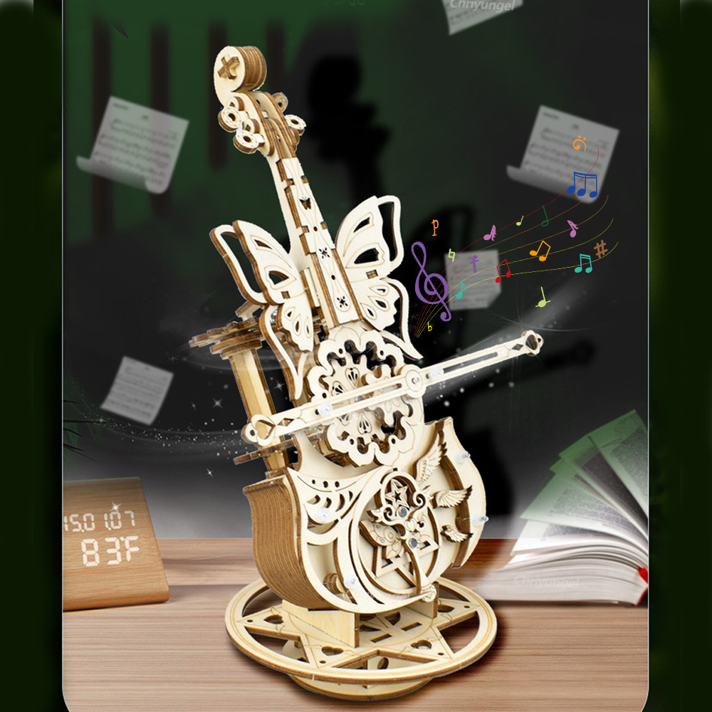 3D Wooden Cello Music Box DIY Model Kit Gift | Inspire Uplift