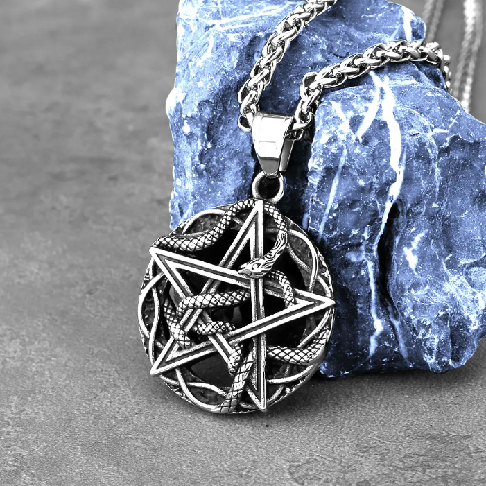 Pentagram with snake pendant, Stainless steel pentacle neckl | Inspire ...