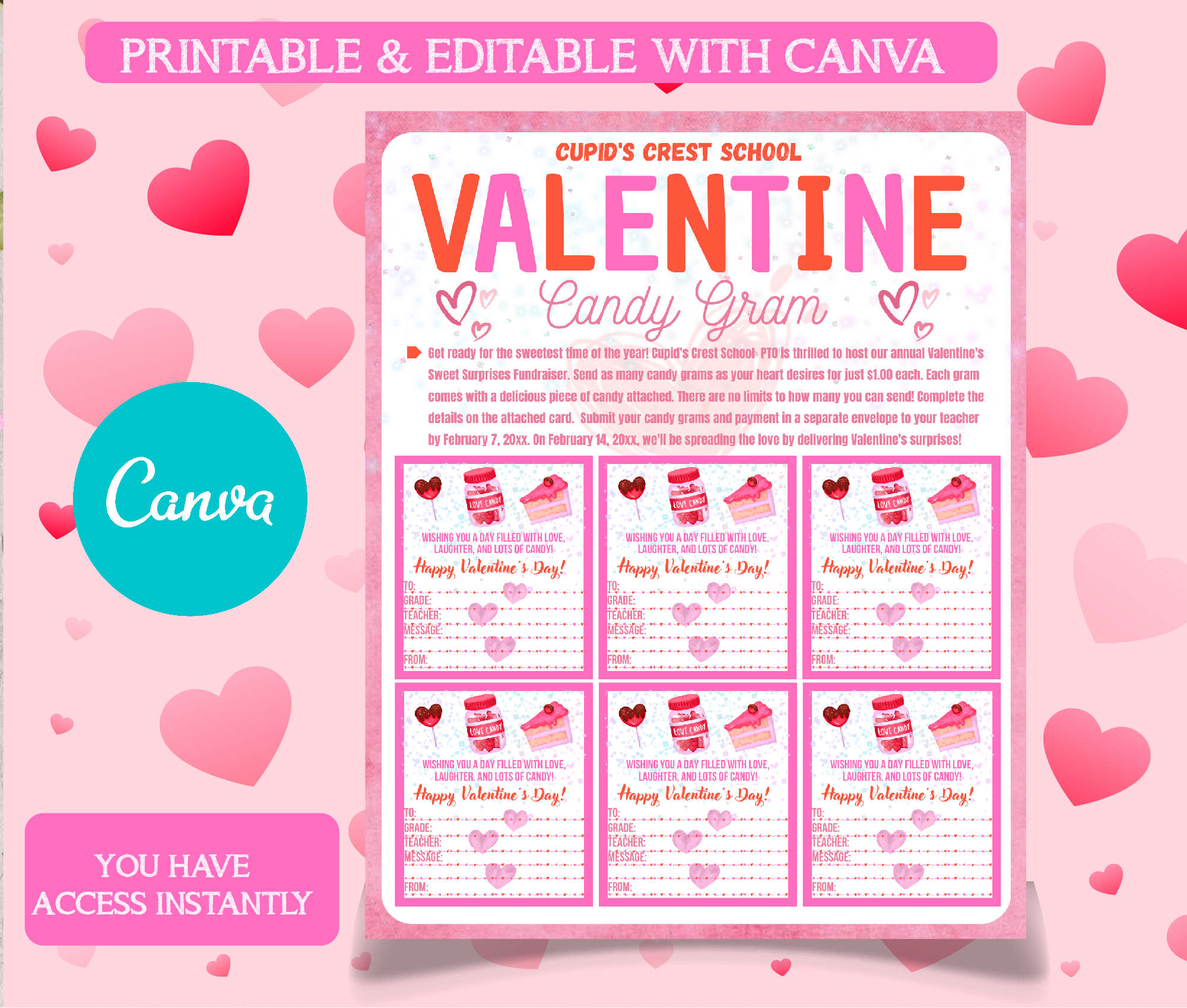 EDITABLE CANVA Valentine Candy Gram Flyer Template, Candy Gr - Inspire ...