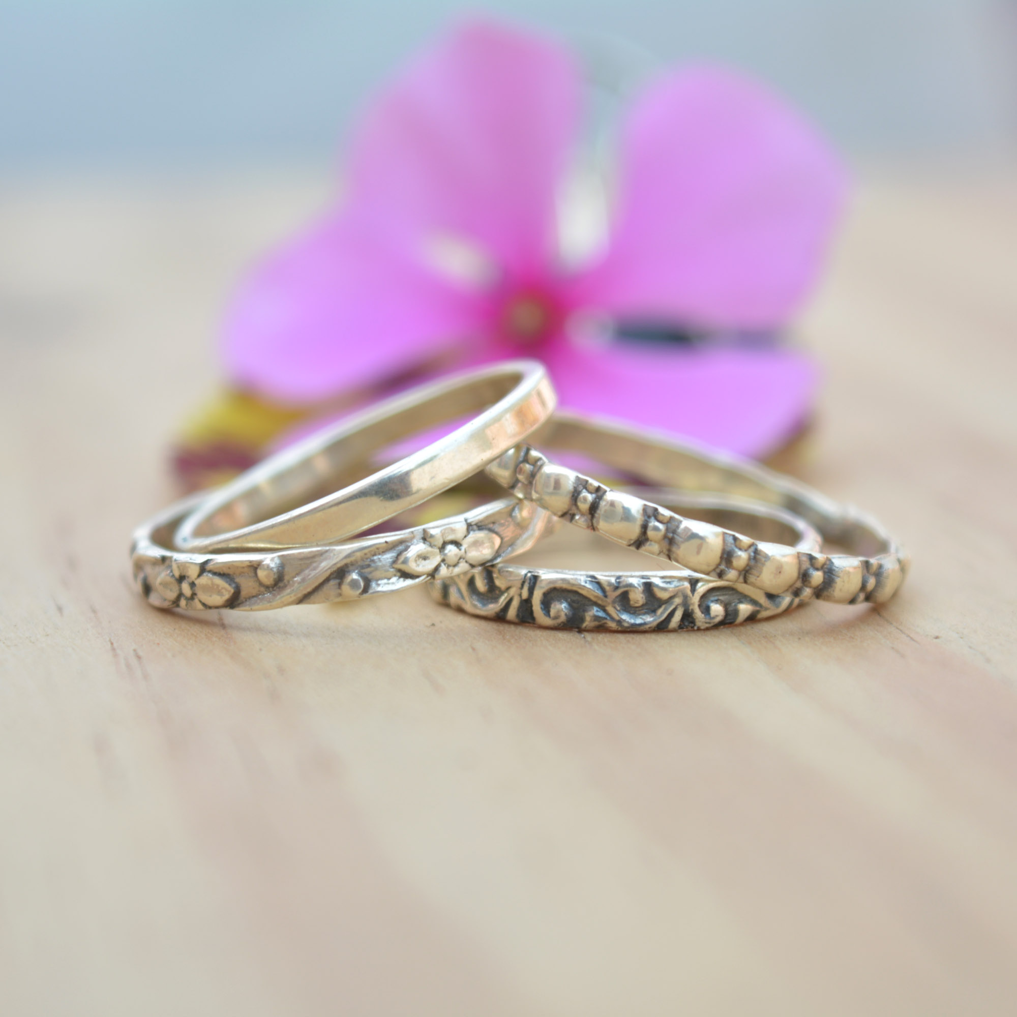 Silver Stacking Ring Set Textured Ring Set Textured Rings St - Inspire Uplift