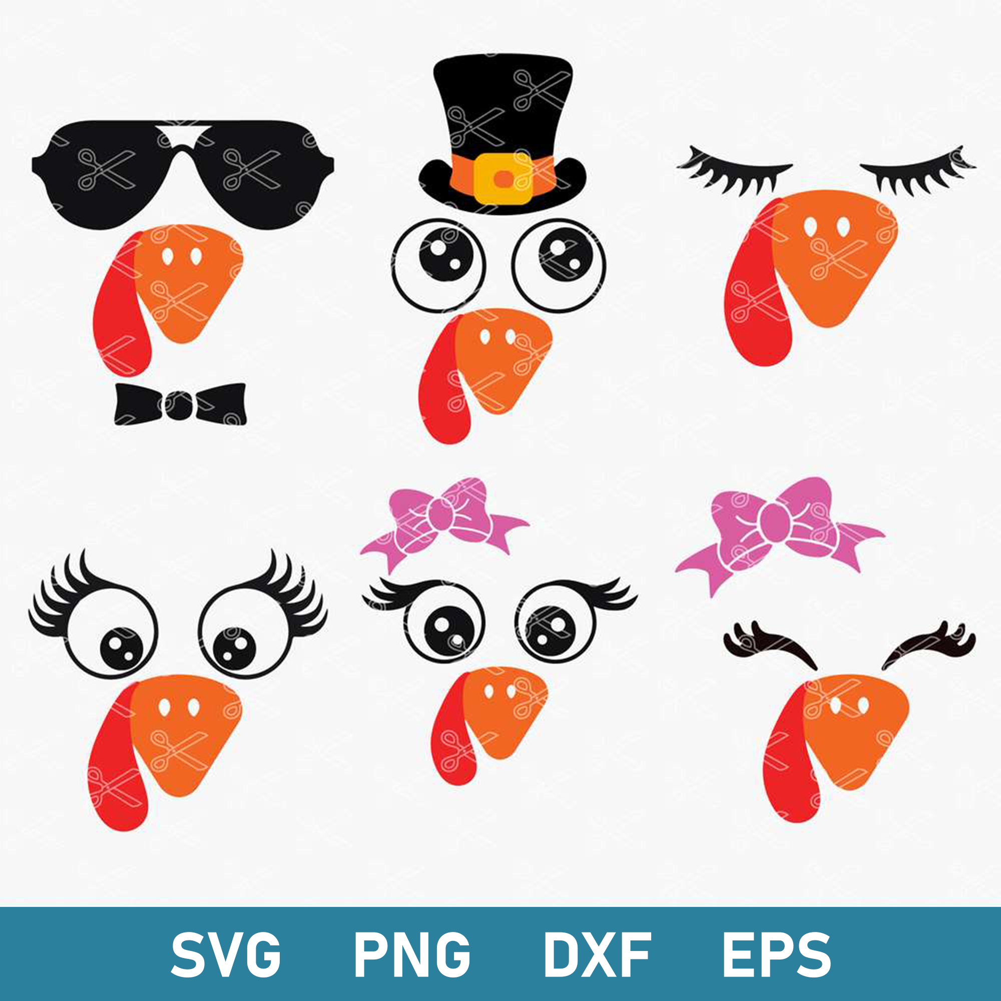 Turkey Face Bundle Svg, Turkey Face Svg, Turkey Svg, Png Dxf | Inspire ...