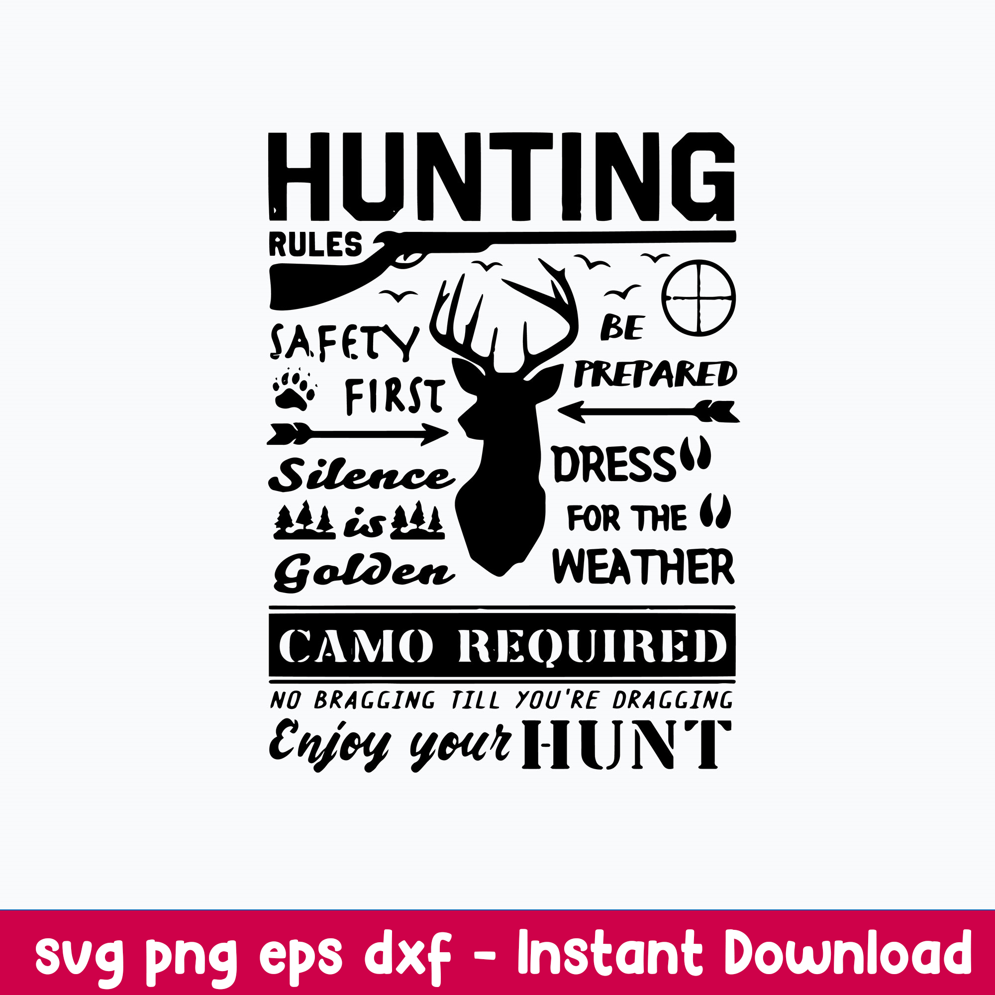 Deer Hunting Rules Svg, Hunting Poster Svg, Png Dxf Eps File - Inspire ...