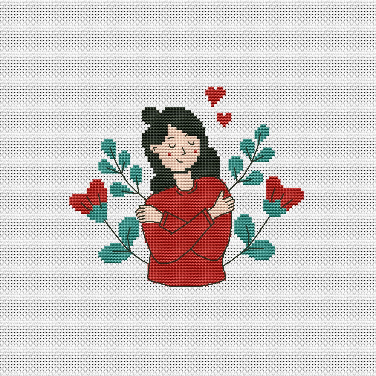 Woman cross stitch pattern Girl cross stitch Flowers cross | Inspire Uplift