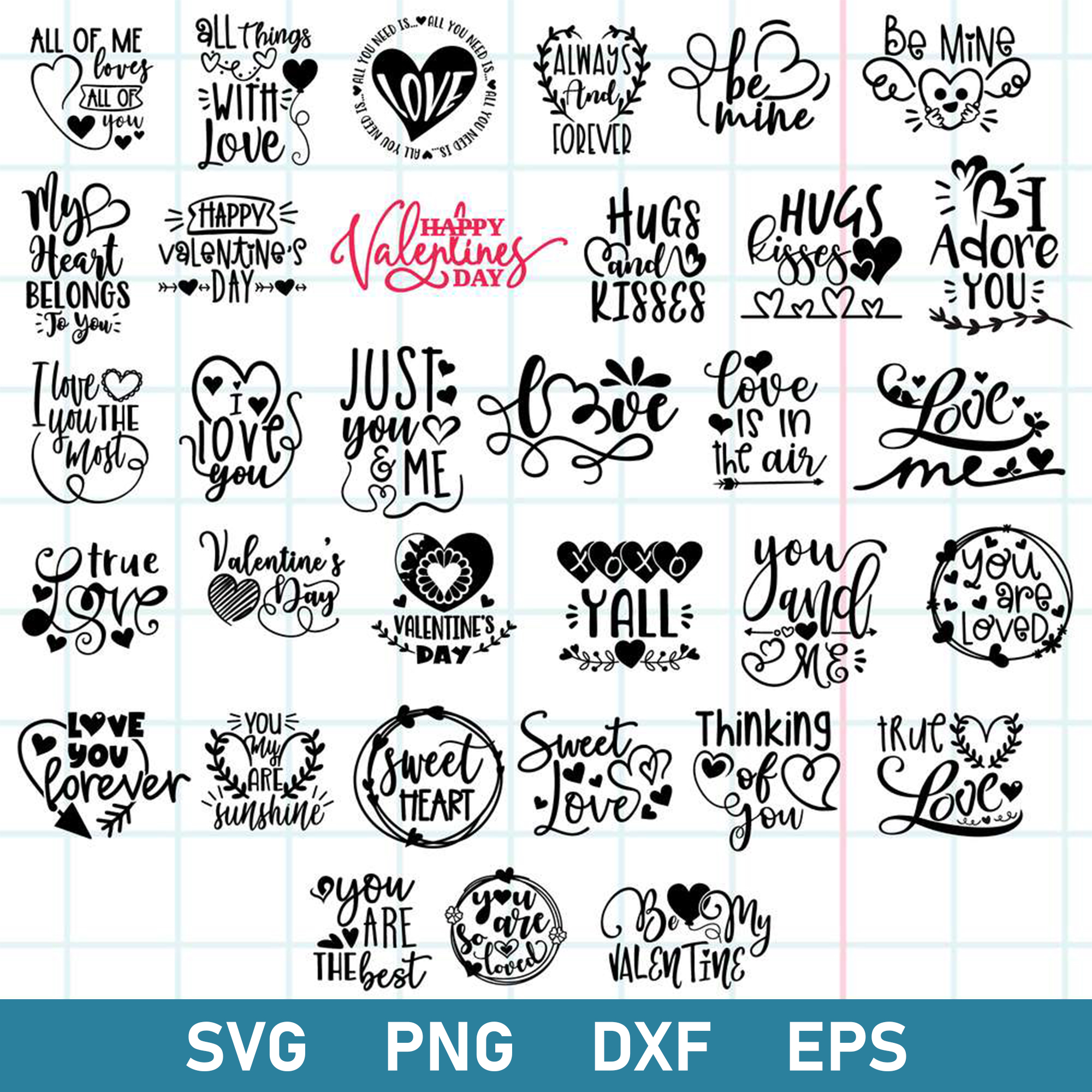 Valentine Bundle Svg, Hugs Kisses Svg, Be Mine Svg, Valentin | Inspire ...