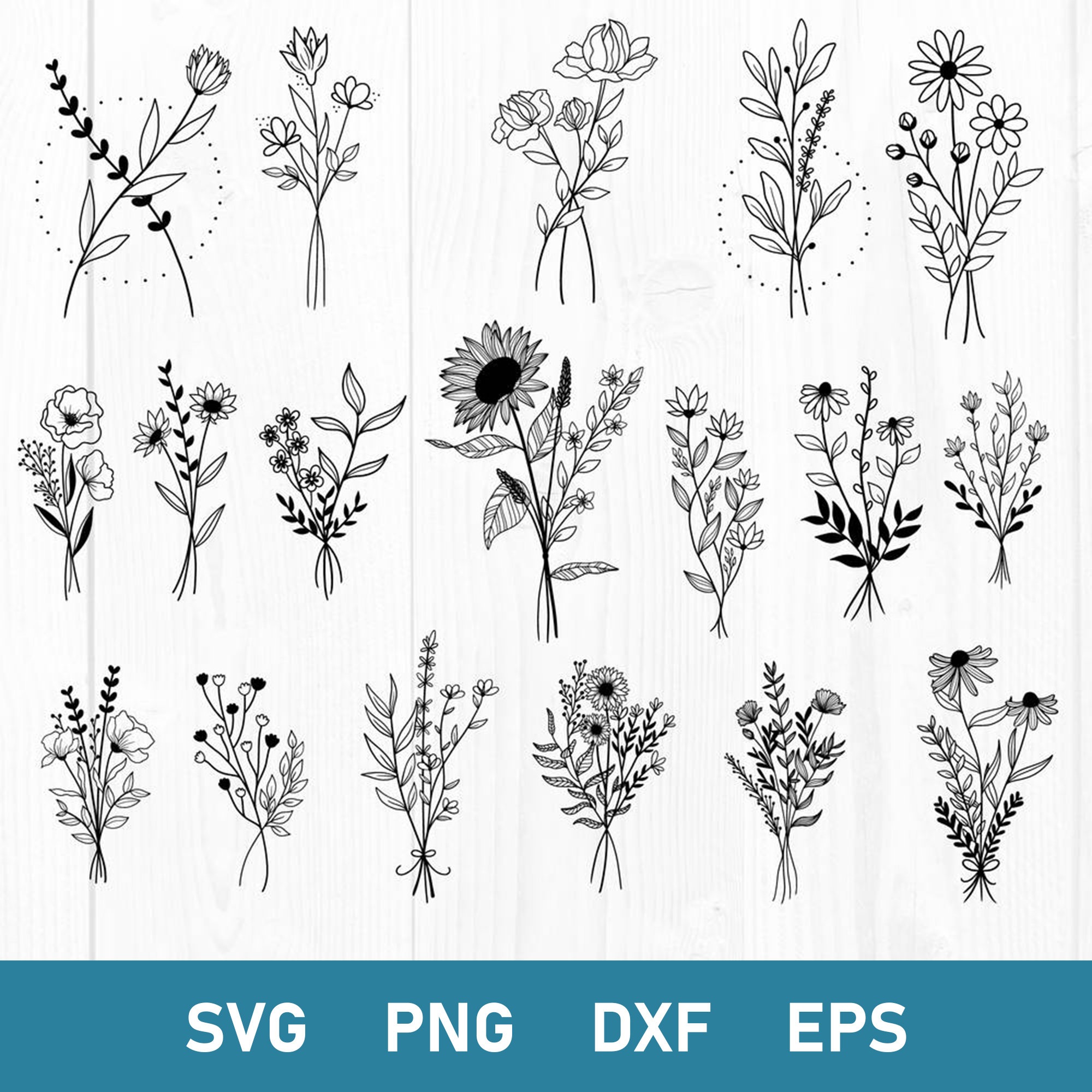 Wildflowers Bundle Svg, Wildflowers Svg, Flower Svg, Png Dxf | Inspire ...