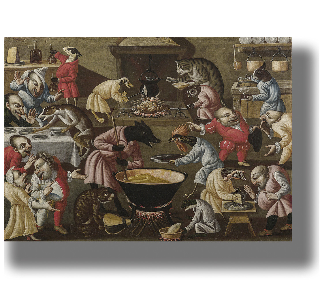 Grotesque scene with animals and stylised figures in a kitch - Inspire ...