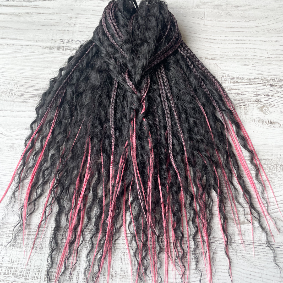Double ended synthetic dreads, ombre blak pink , full set 55 | Inspire ...