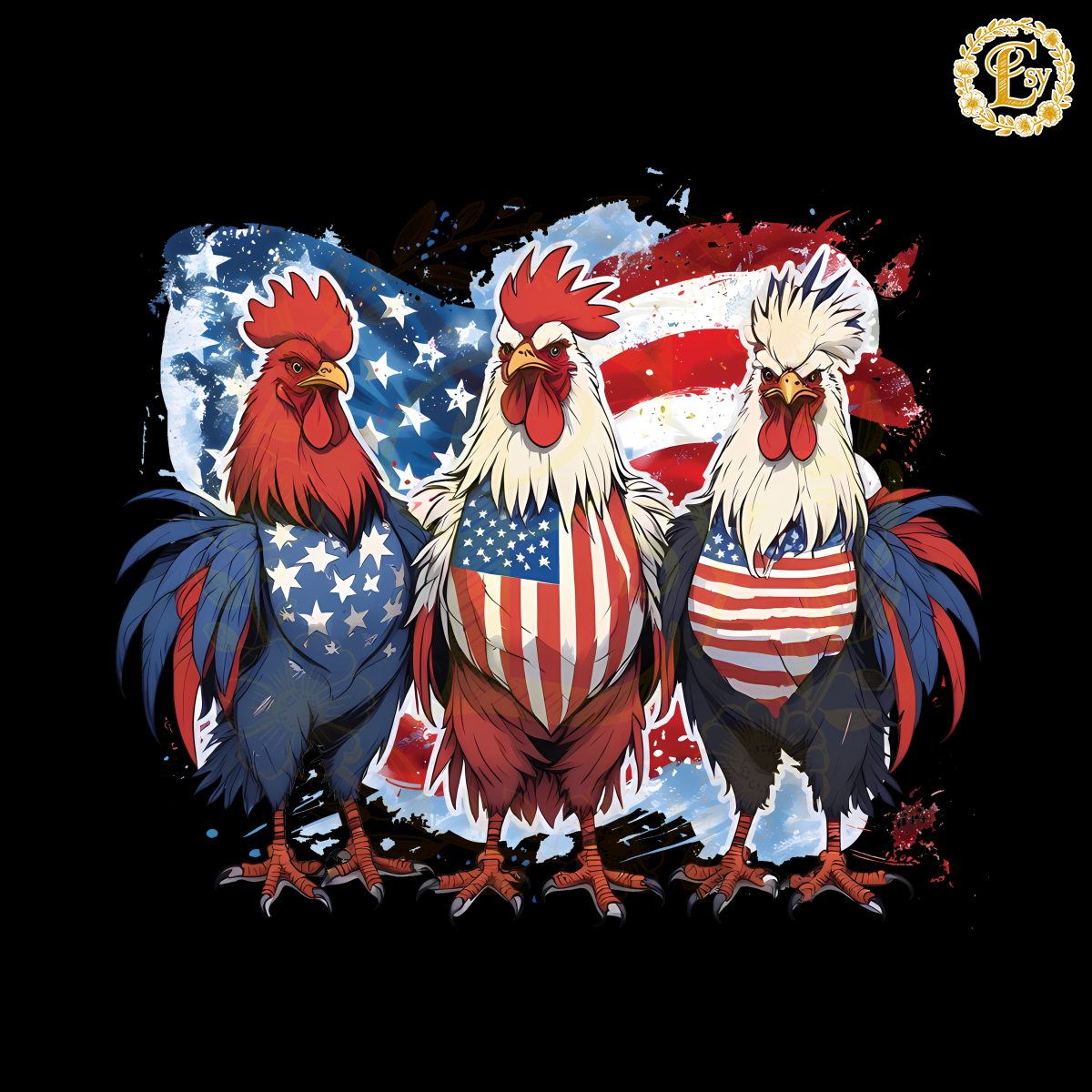 Retro Patriotic USA Chicken American Flag PNG | Inspire Uplift