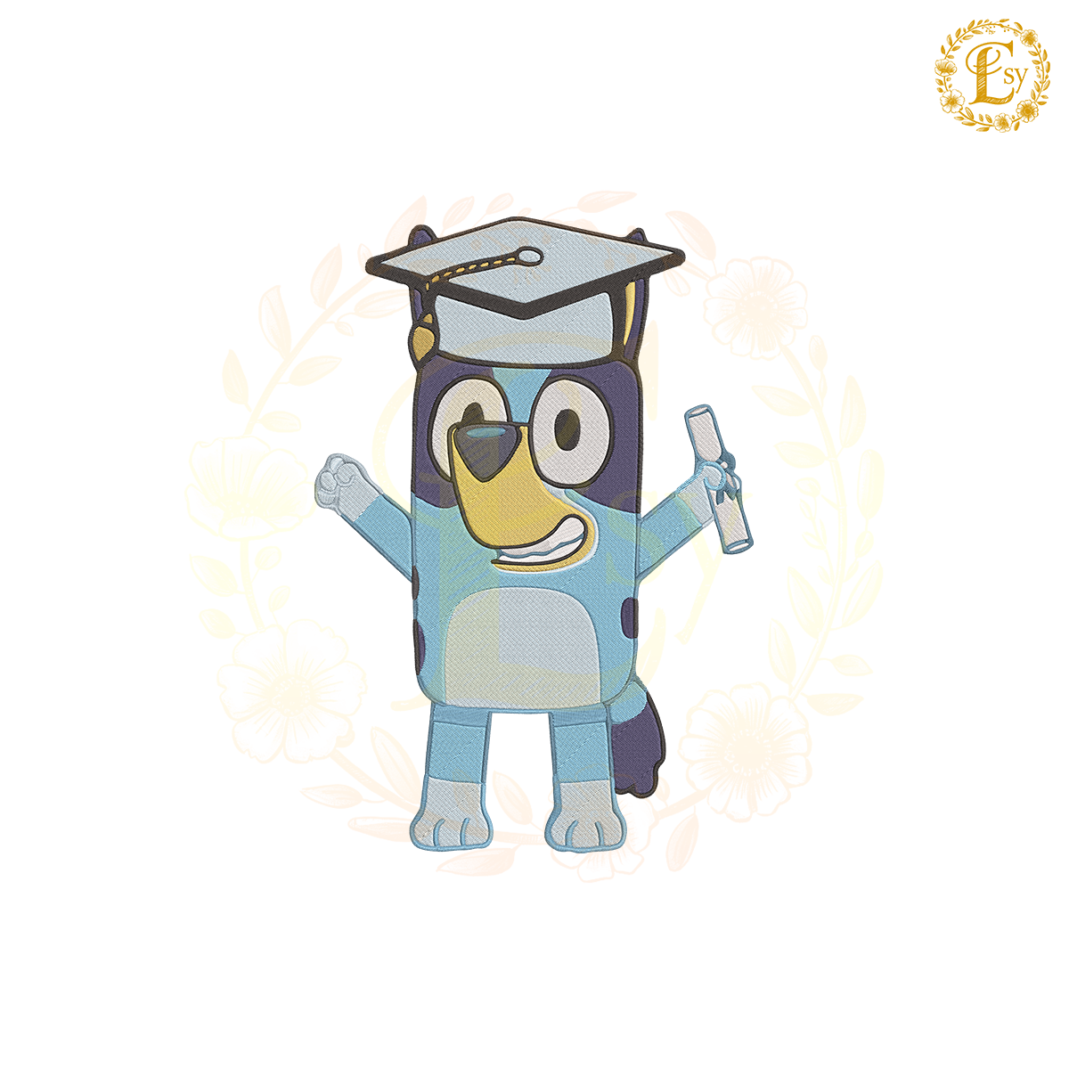Bluey Graduation Cartoon Embroidery Design Files | Inspire Uplift