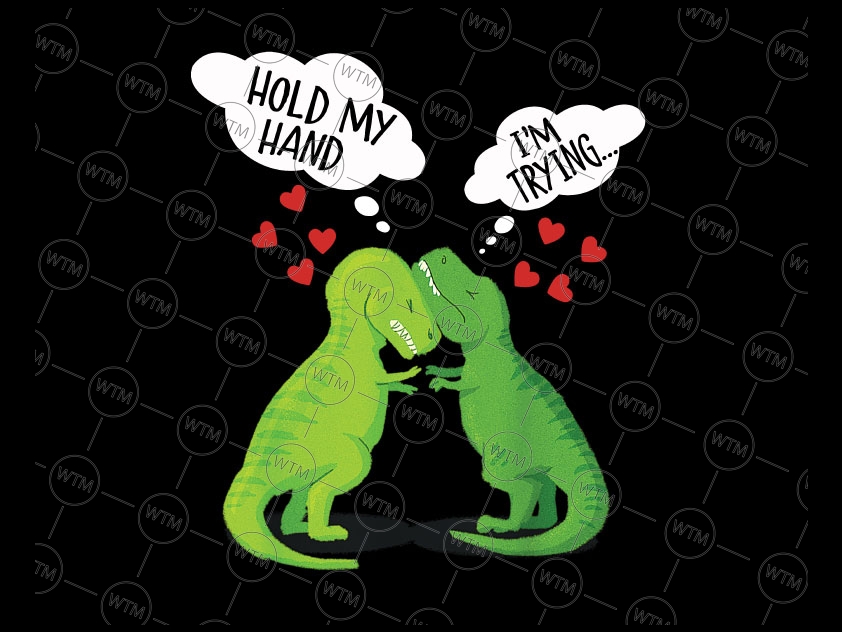 Hold My Hand T-Rex Couple Png, Dinosaur Kids Boys Valentine' - Inspire ...