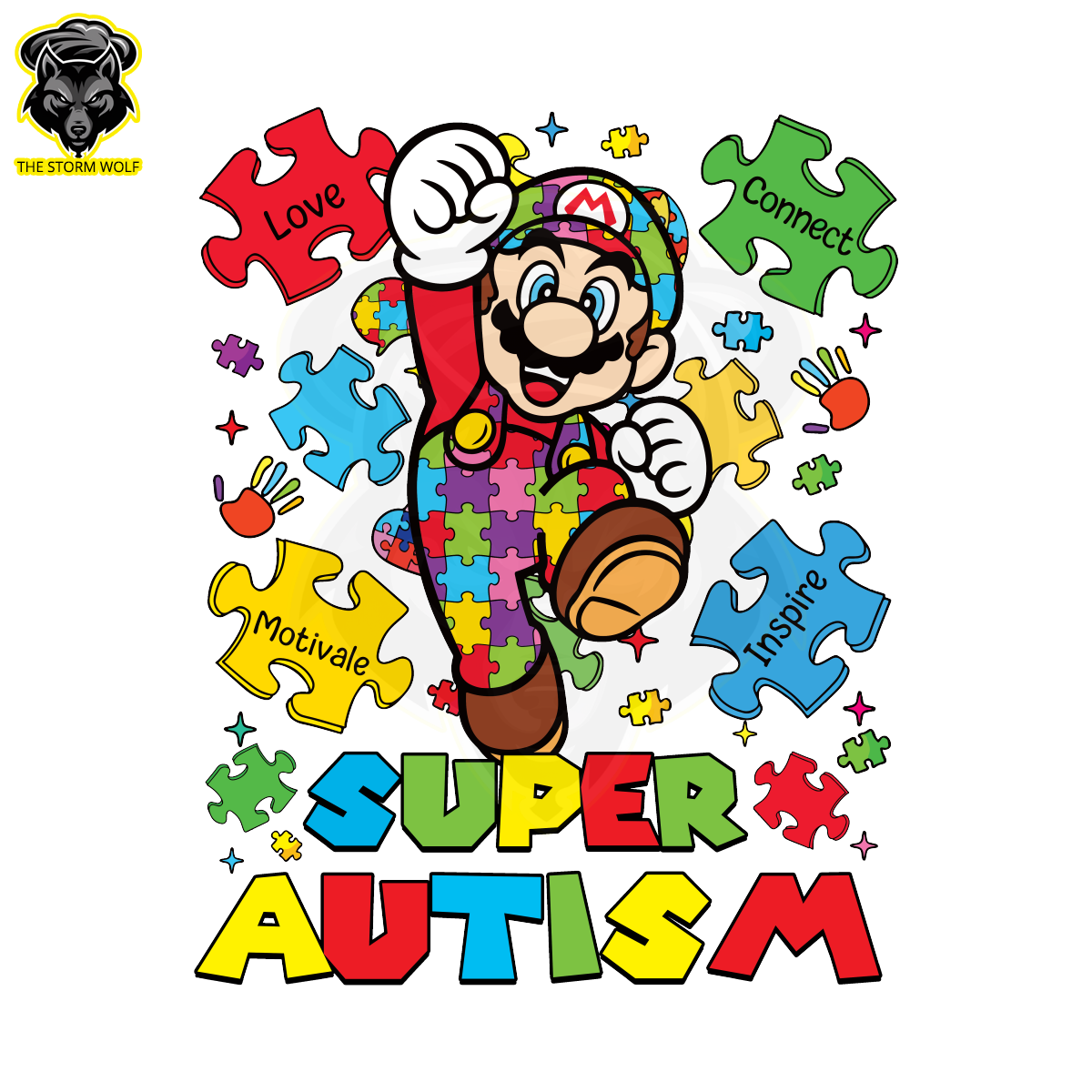 Super Autism Awareness Puzzle Pieces Mario PNG | Inspire Uplift