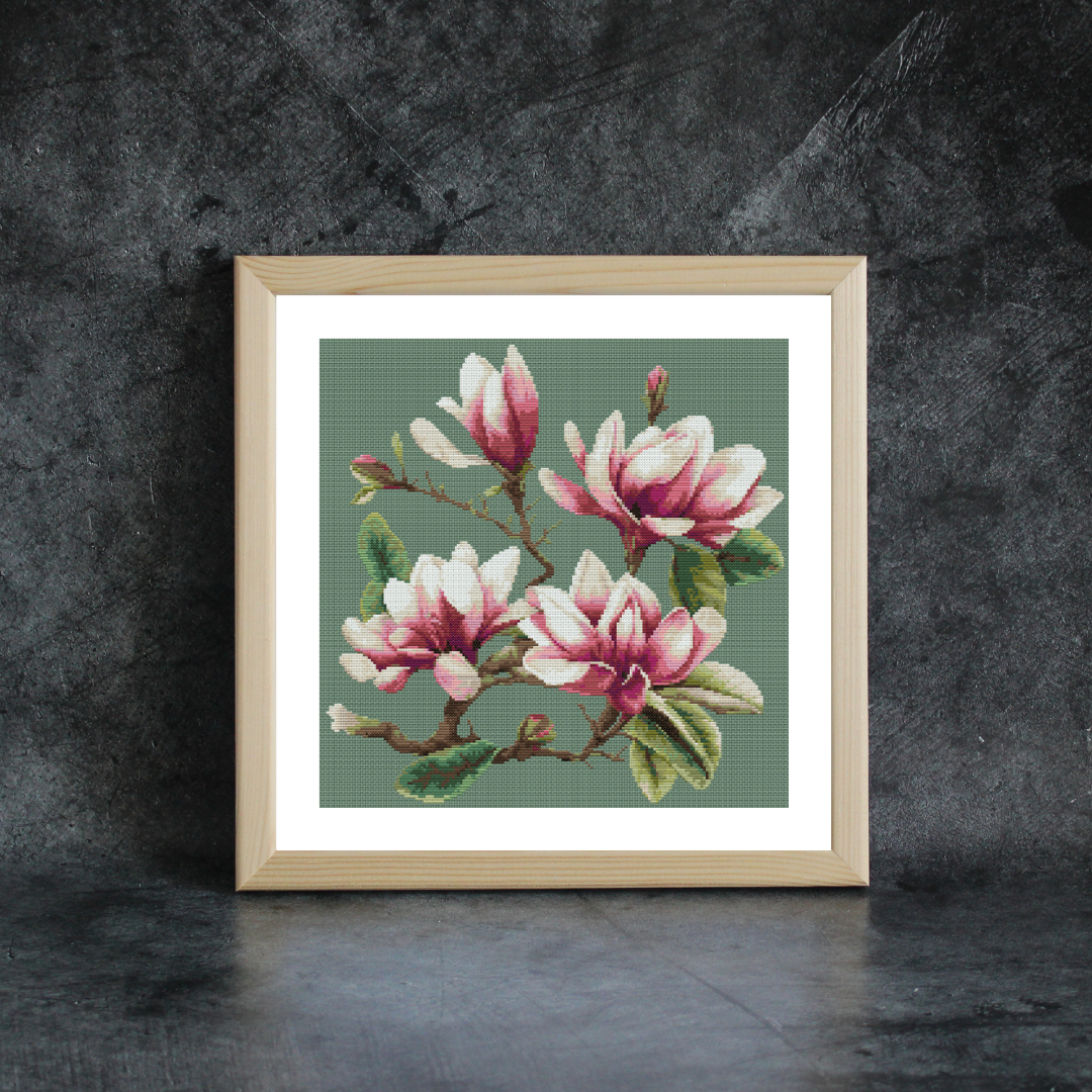 Cross stitch pattern Magnolia Flowers, x stitch chart PDF | Inspire Uplift