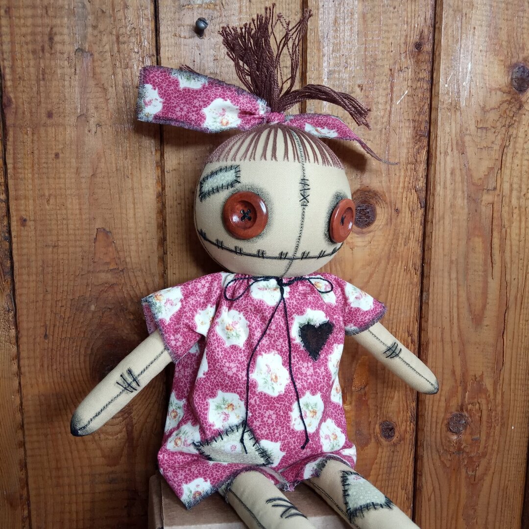 Cute Voodoo Doll With Button Eyes - Scary Toy Handmade - Inspire Uplift