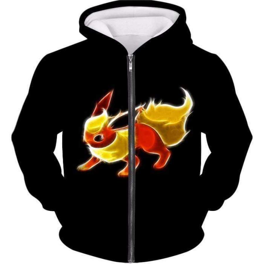 Pokemon Fire Type Eevee Evolution Flareon Cool Black Zip Up | Inspire ...