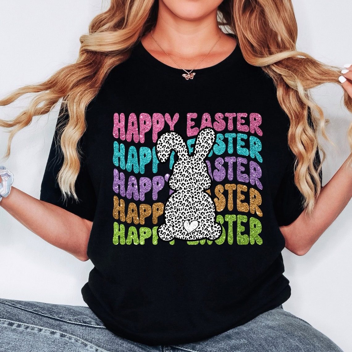 Happy Easter Glitter Shirt, Easter Bunny Shirt Design, Easte | Inspire ...