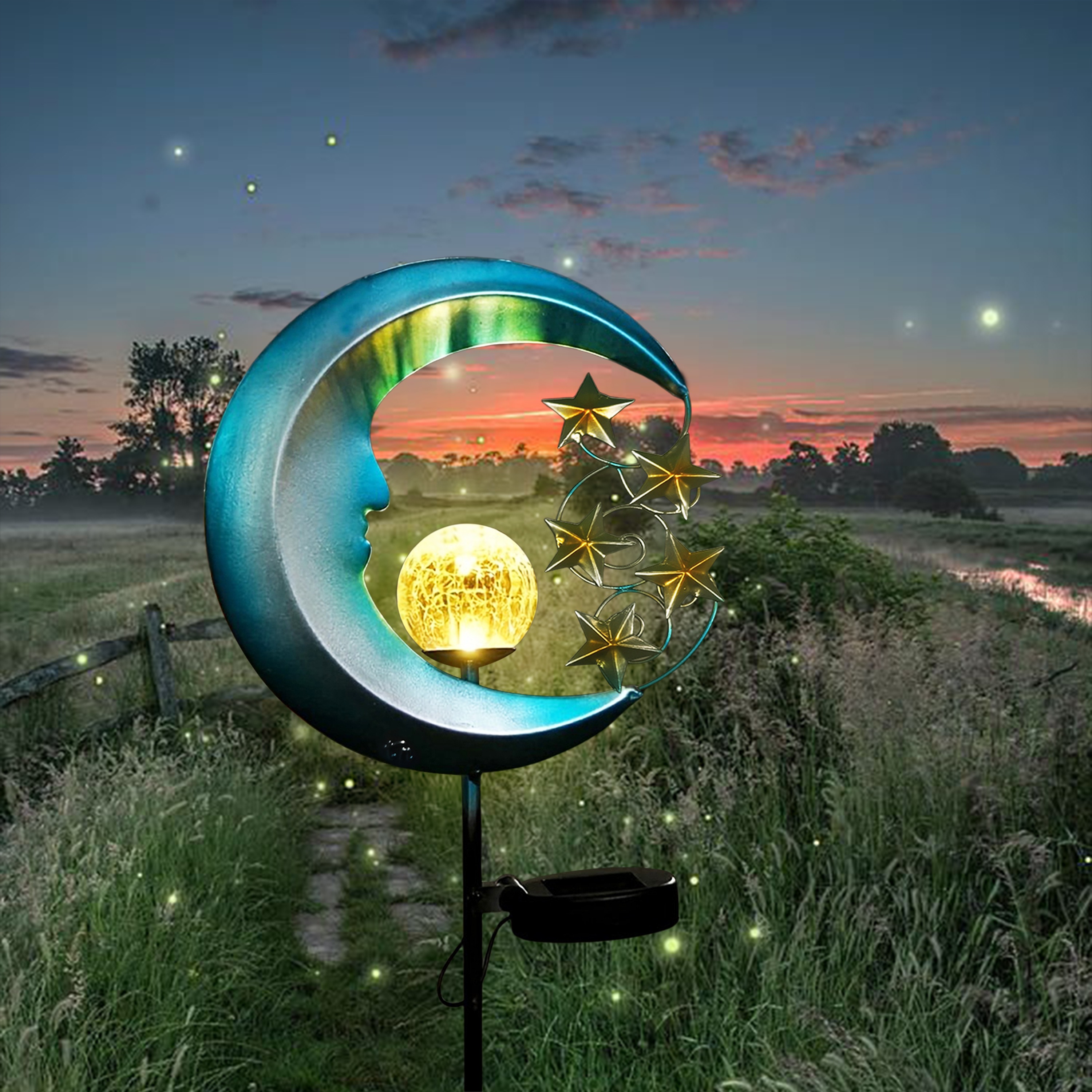 Celestial Solar Light Blue Moon and Stars for Garden | Inspire Uplift