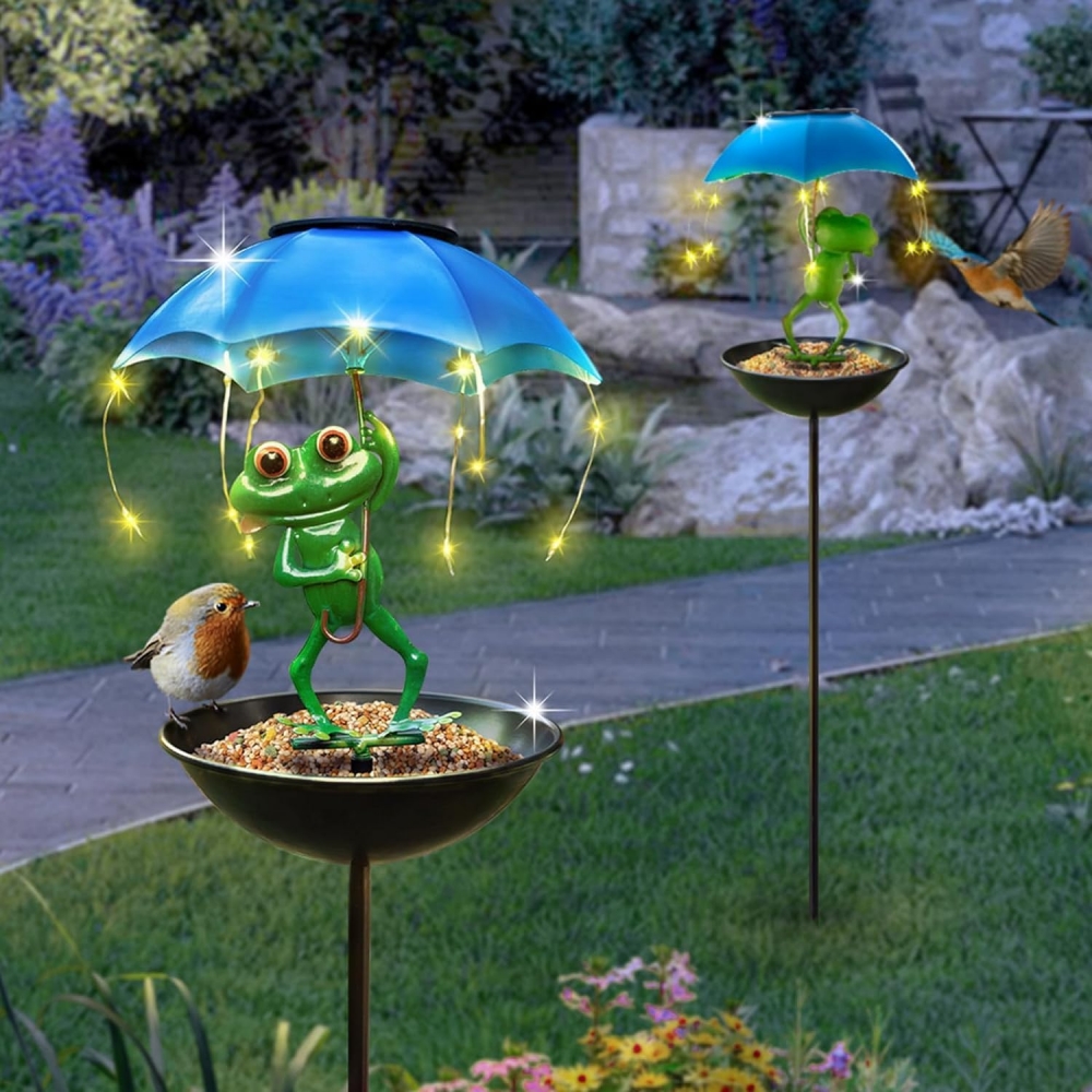 Solar Frog Garden Outdoor Lights Bird Feeder Figurine Decor | Inspire ...