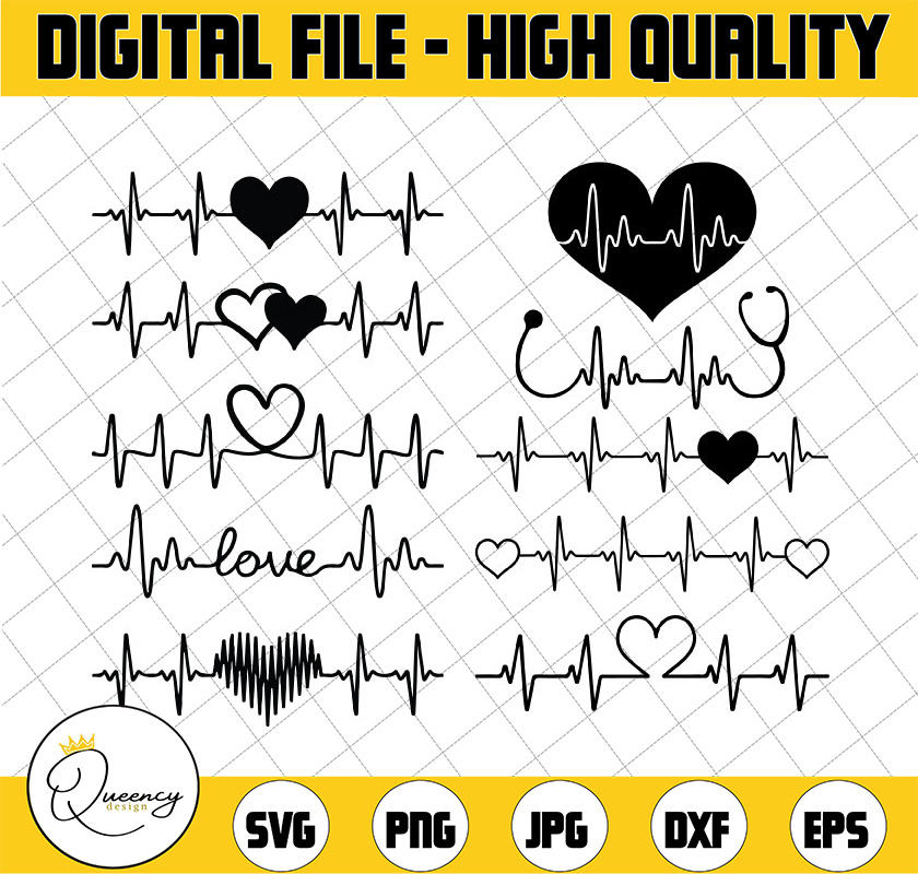 Heartbeat Valentine's SVG. Digital clipart in Svg Eps Dxf Pn - Inspire ...