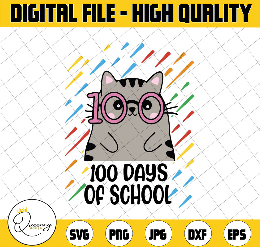 Happy 100th Day Of School 100 Days Of School Cute Cat 100 Da | Inspire ...