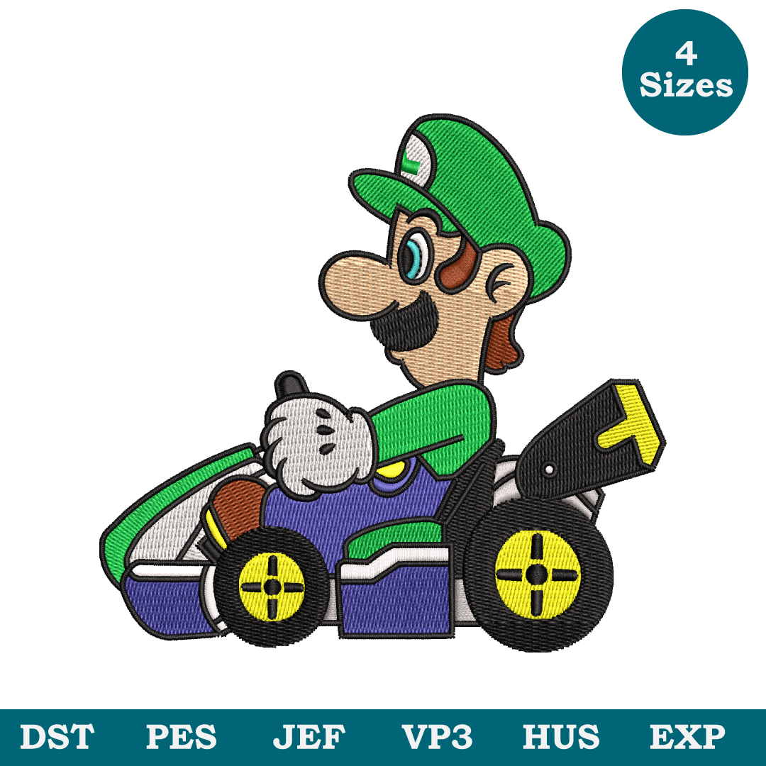Luigi Super Mario Kart Machine Embroidery Design 4 Sizes, S | Inspire ...