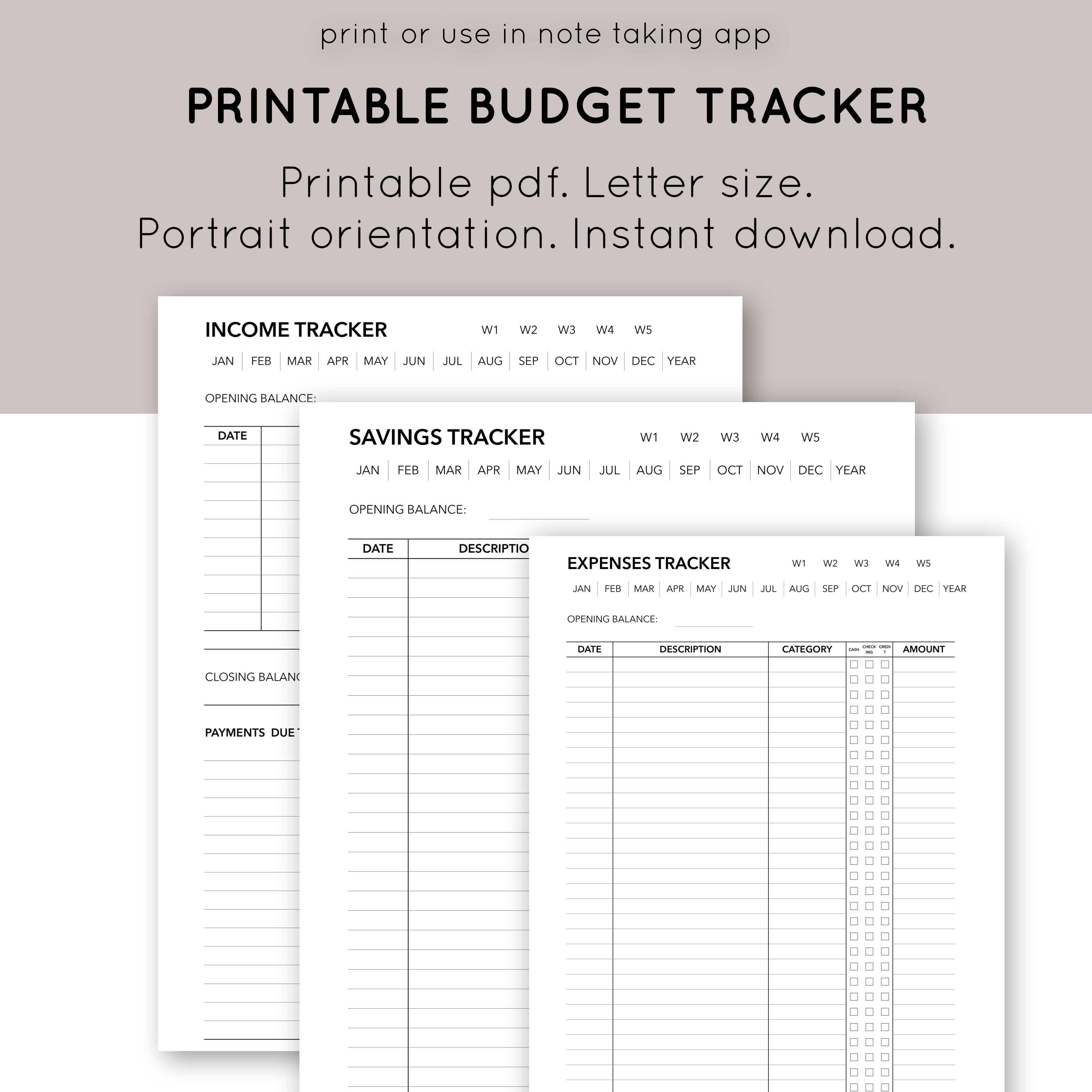 Printable Budget Trackers - Income, Expenses, Savings, Pages | Inspire ...