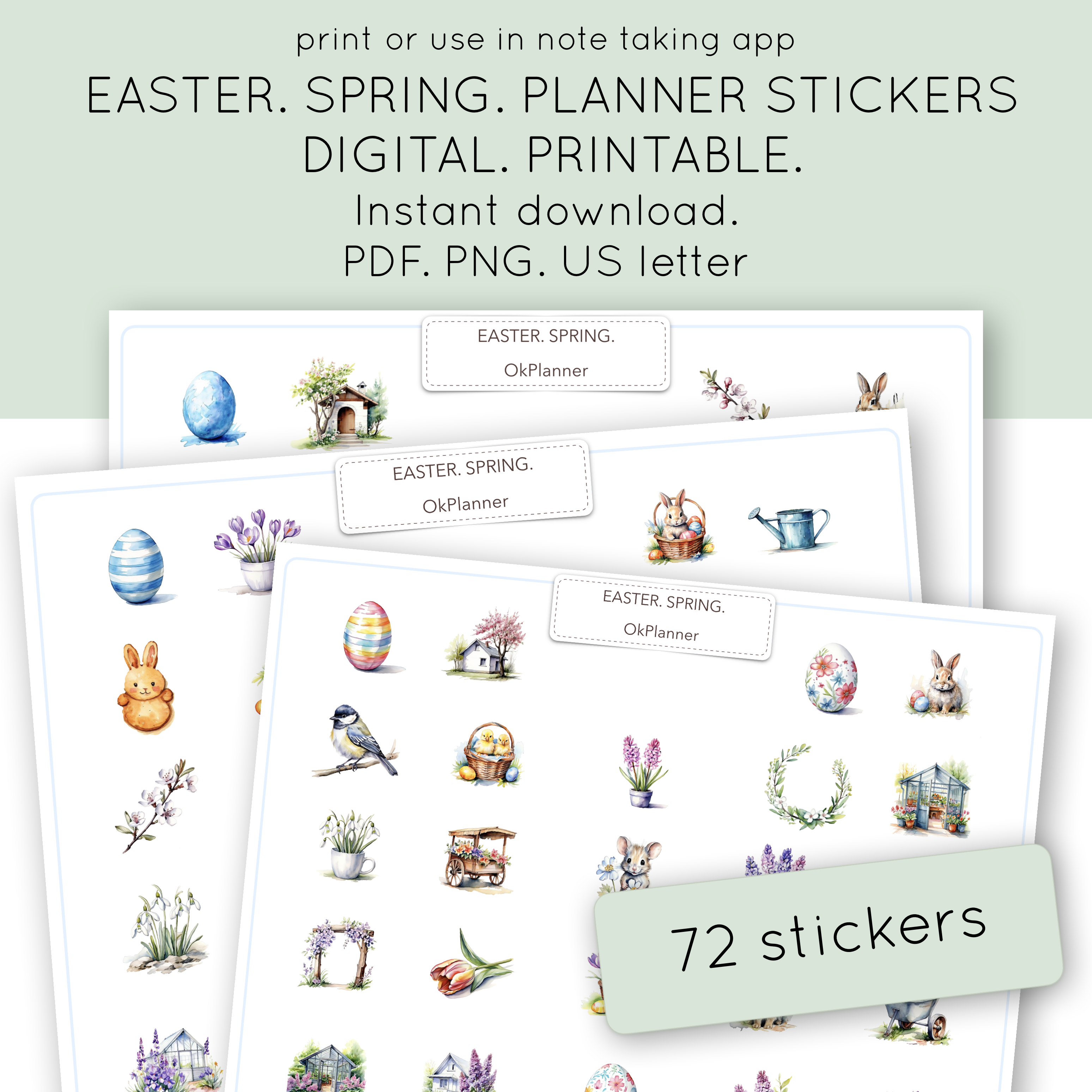 Easter, Spring Sticker Pack for Digital Planners, Calendars, | Inspire ...