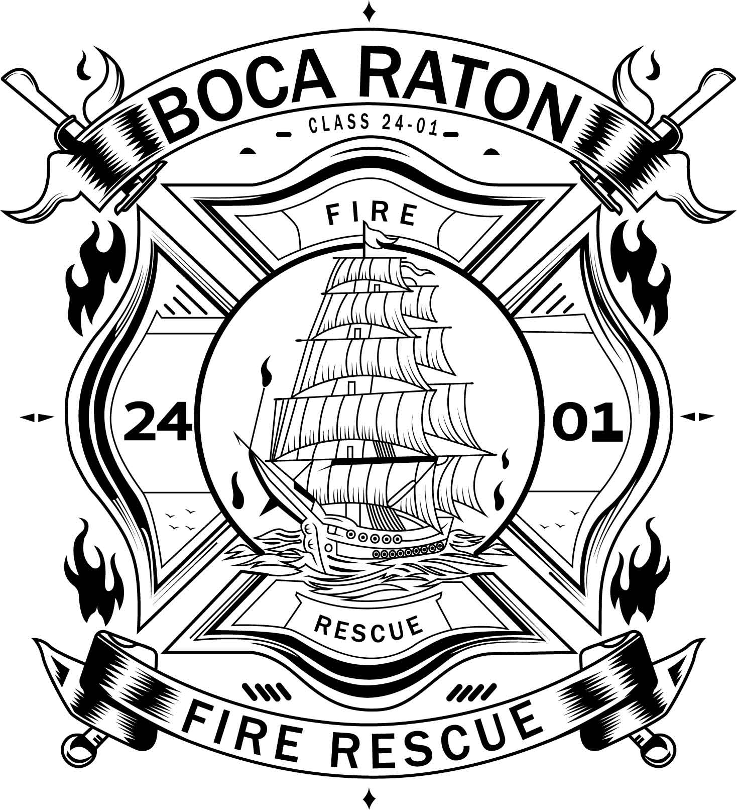 BOCA RATON FIRE RESCUE PATCH VECTOR FILE Black white vector | Inspire ...