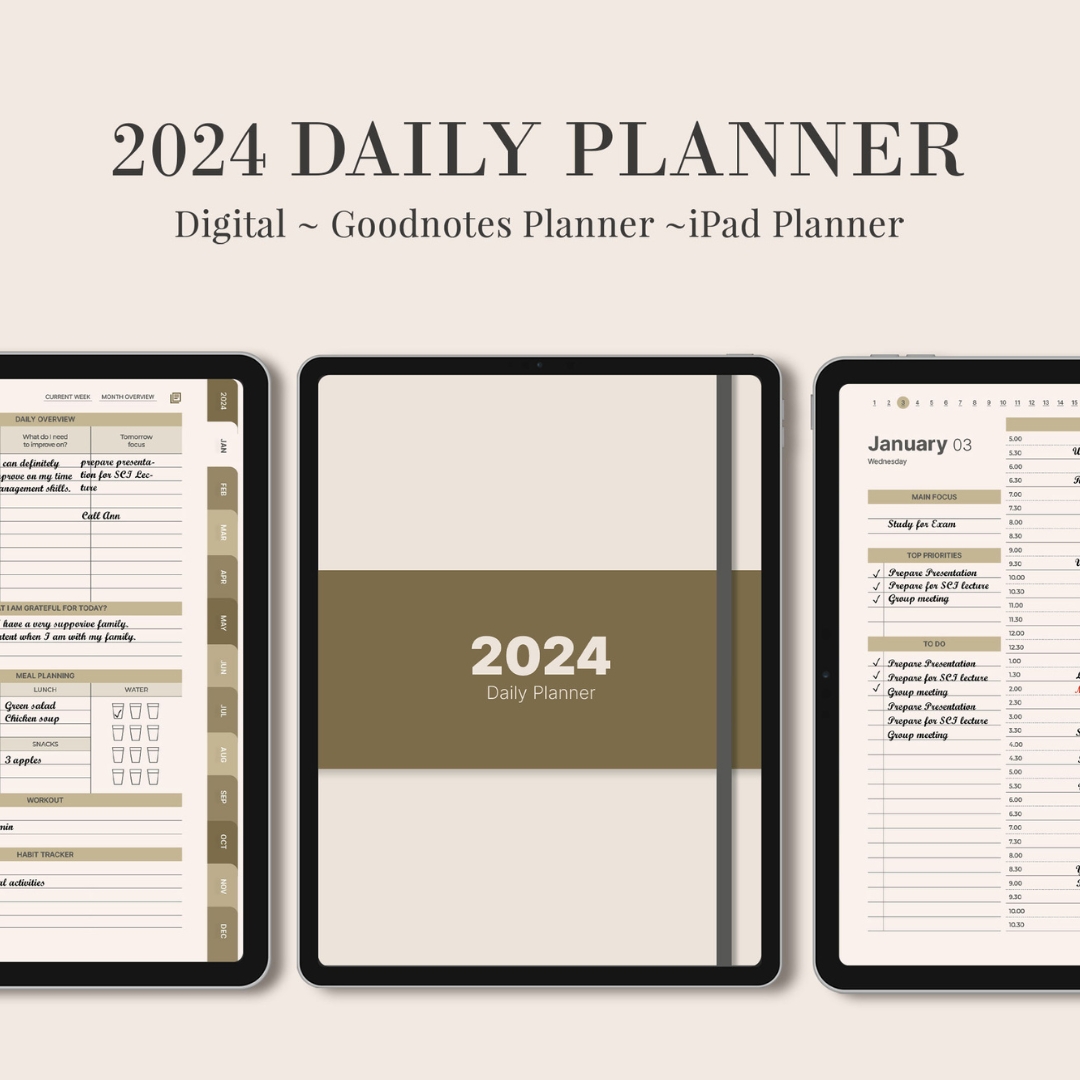 DIGITAL 2024 planner, Minimalist Daily monthly weekly planne | Inspire ...