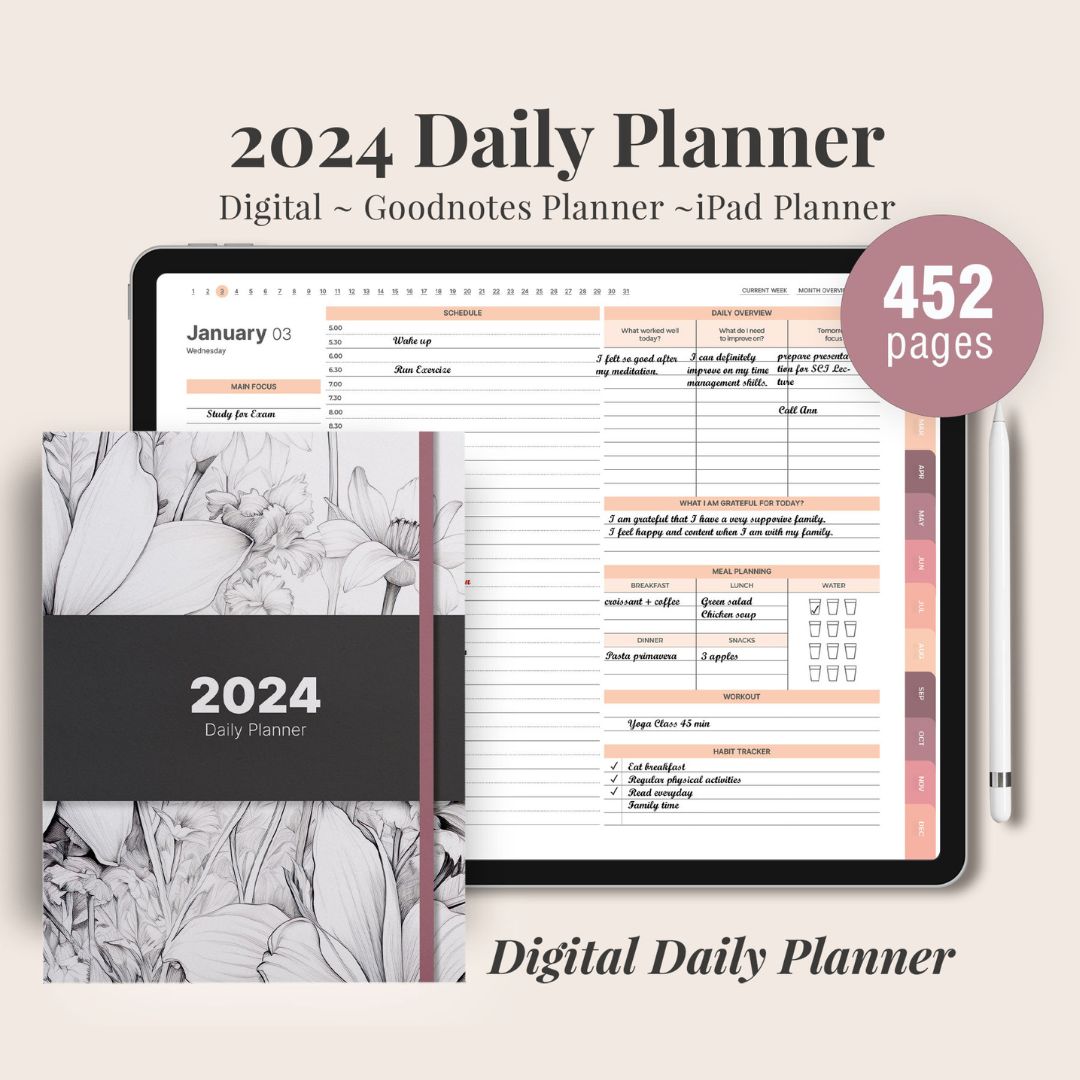 DIGITAL Minimalist 2024 planner, Daily monthly weekly planne | Inspire ...