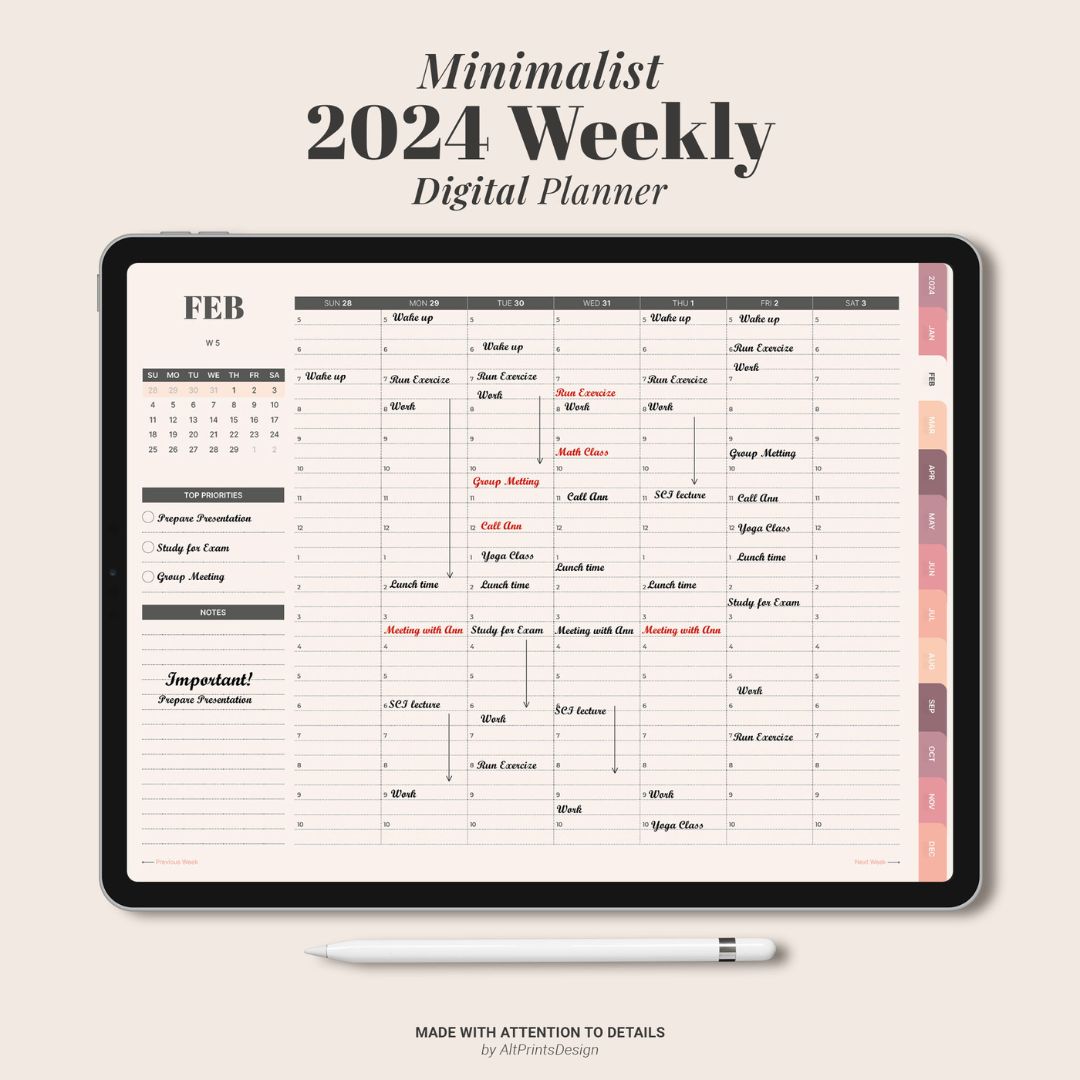 2024 DIGITAL Weekly Planner, Minimalist agenda schedule, Goo - Inspire ...