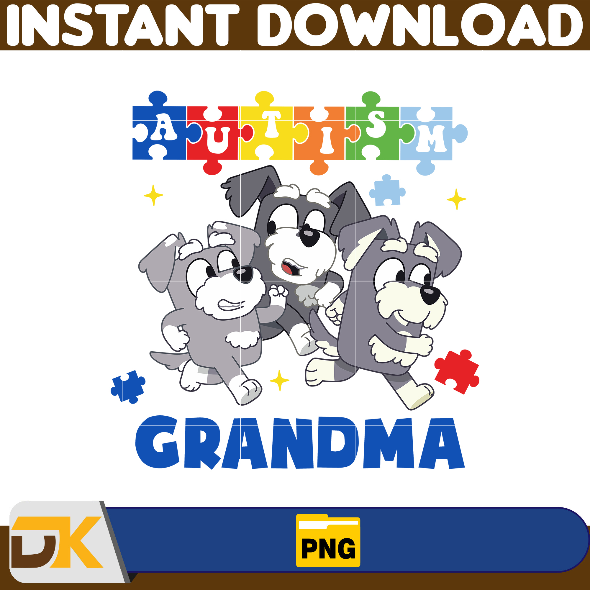 Bluey Autism Grandma Png, Autism Awareness Sublimation, Char - Inspire ...
