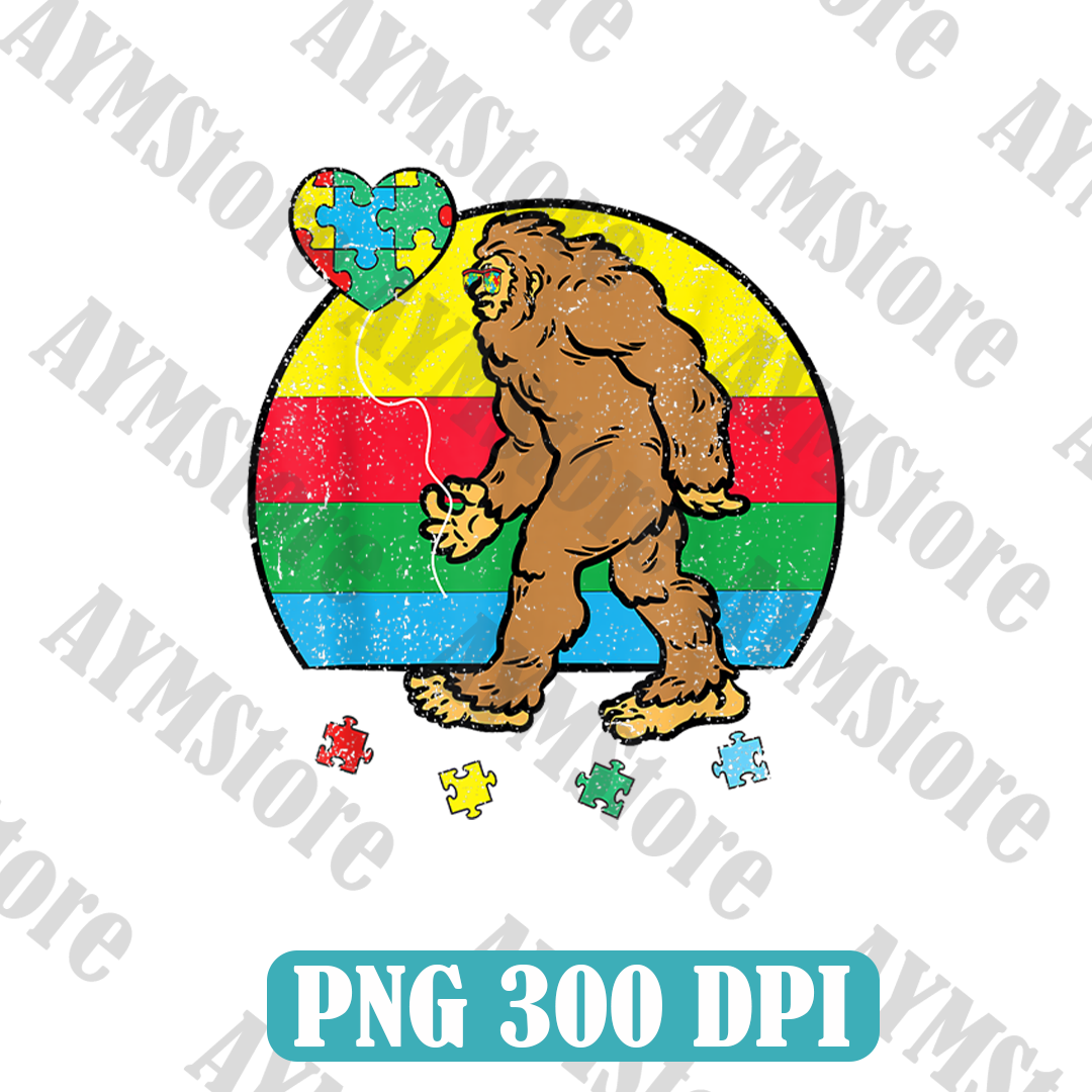 Bigfoot Autism Awareness Puzzle Heart Autistic Warrior Png, - Inspire ...