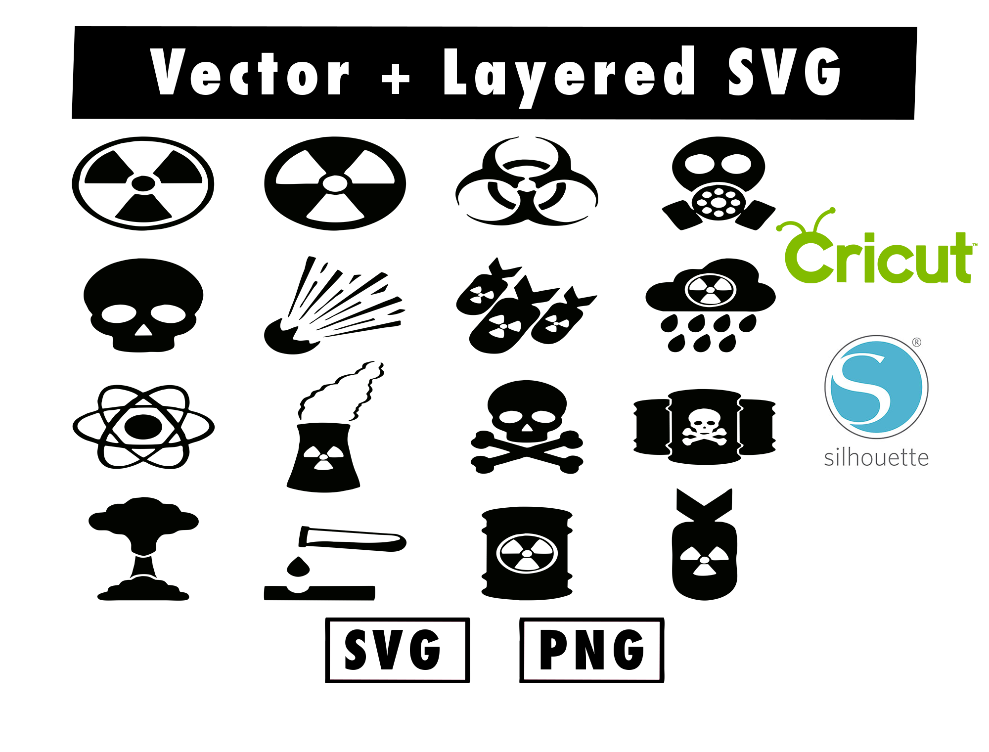 Biohazard and nuclear icon set svg and png files for cricut | Inspire ...