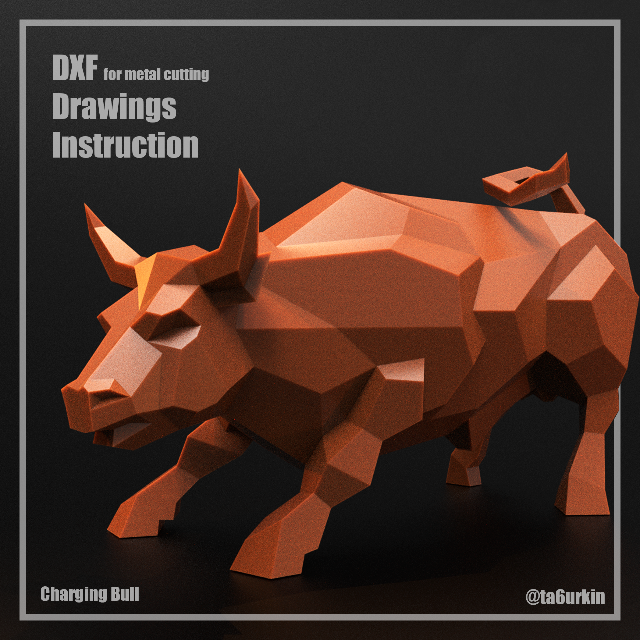 Welding Project Plans Drawings Charging Bull (DXF, PDF) | Inspire Uplift