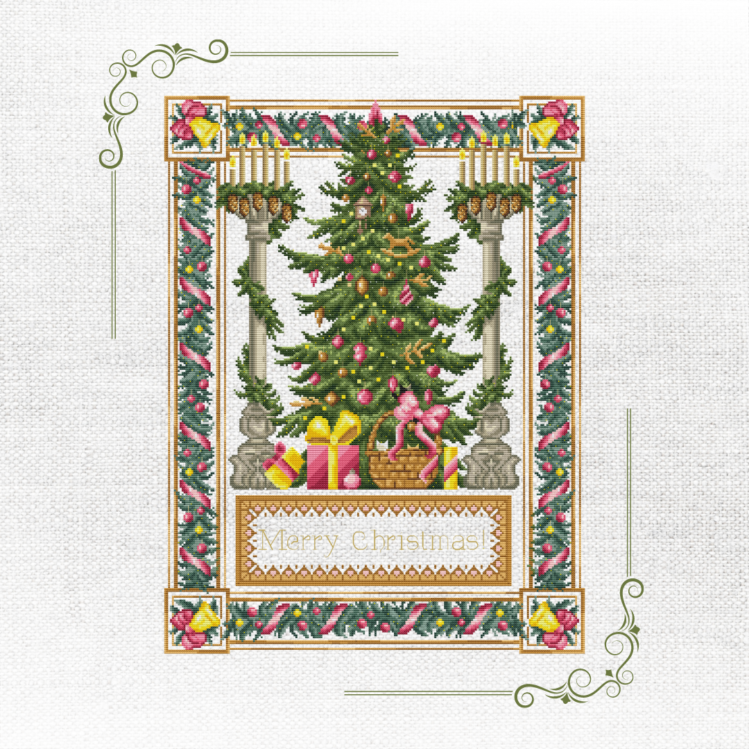 Christmas Cheer: Embellished Tree with Holly Border Cross-St | Inspire ...