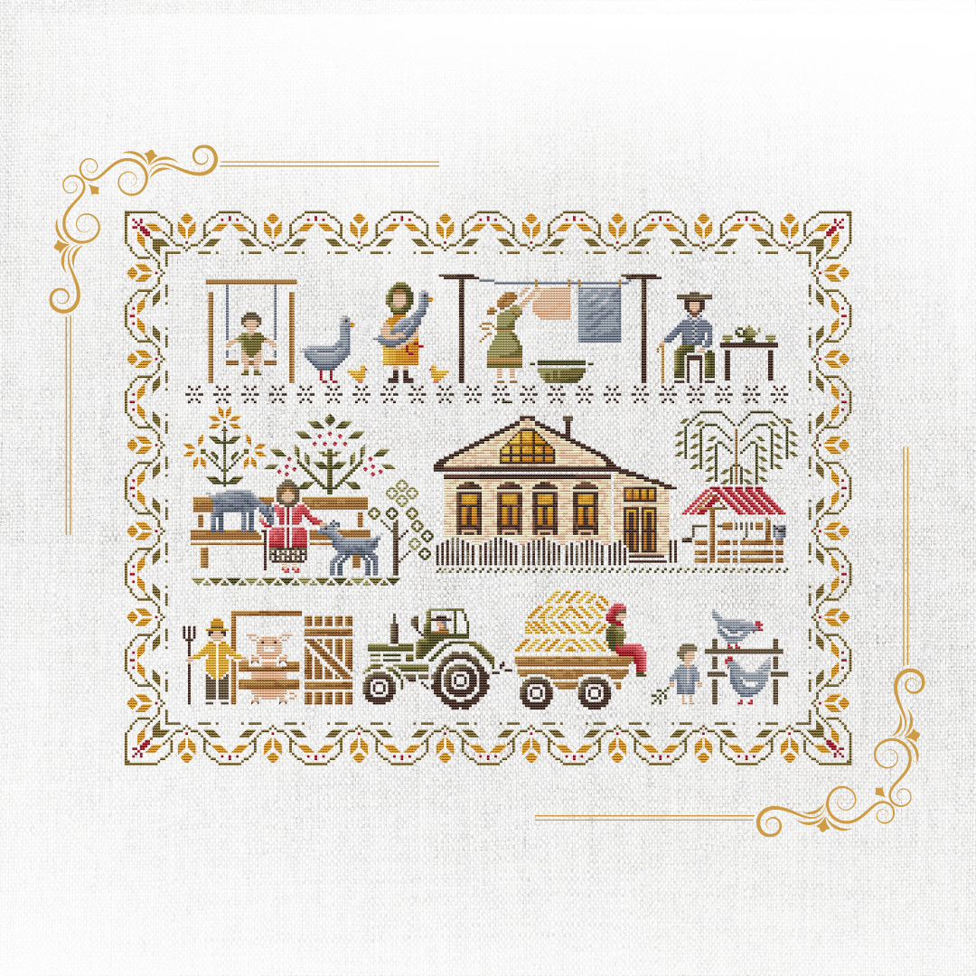 Detailed Country Living Scenes: Farm Life Sampler Cross-Stit | Inspire ...