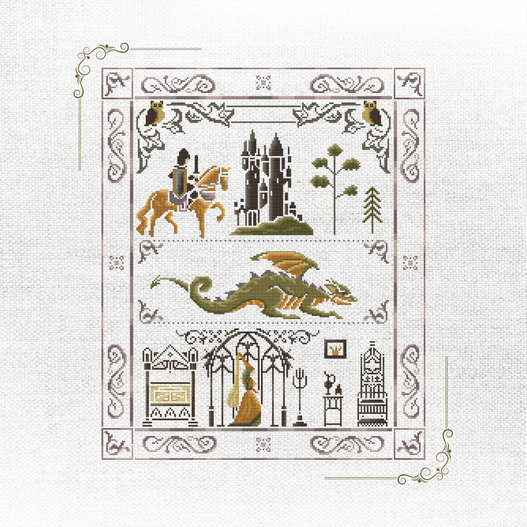Dragon Castle Sampler Cross Stitch Pattern - Medieval Fantas | Inspire ...