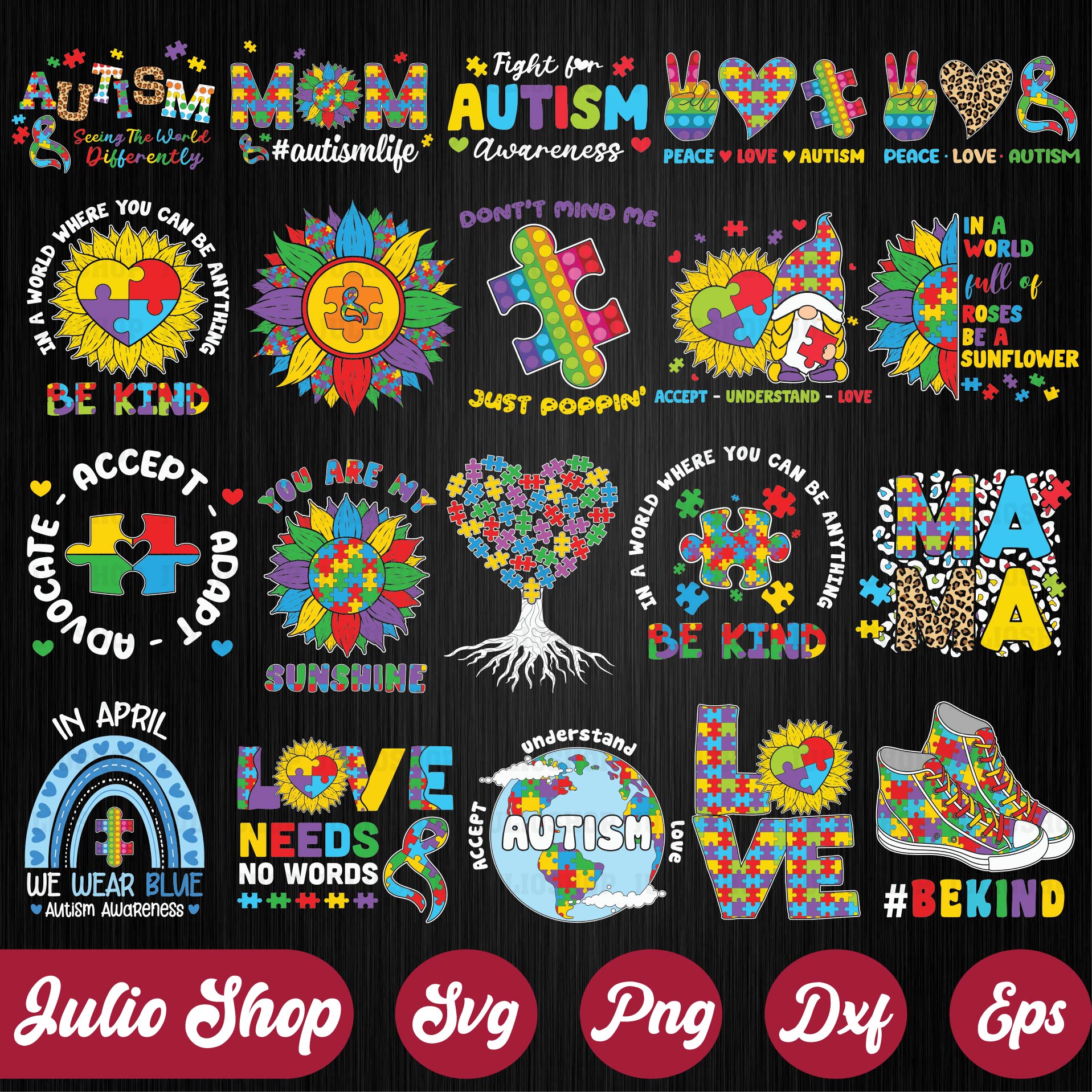 Autism Svg Bundle, Autism Puzzle Svg, Autism Awareness Svg, - Inspire ...