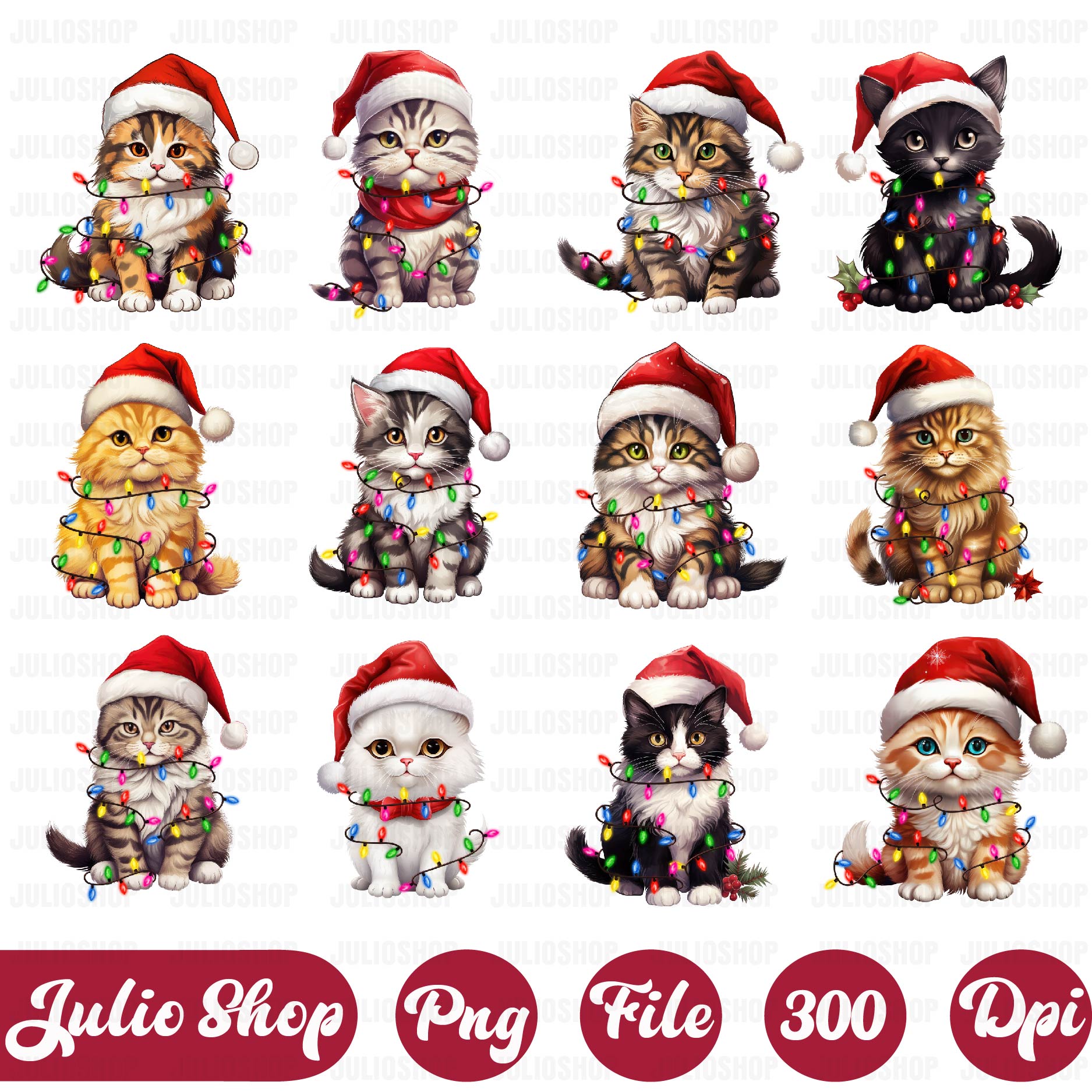 Christmas Cats Clipart, Pngs,Digital Download, Commercial Us | Inspire ...