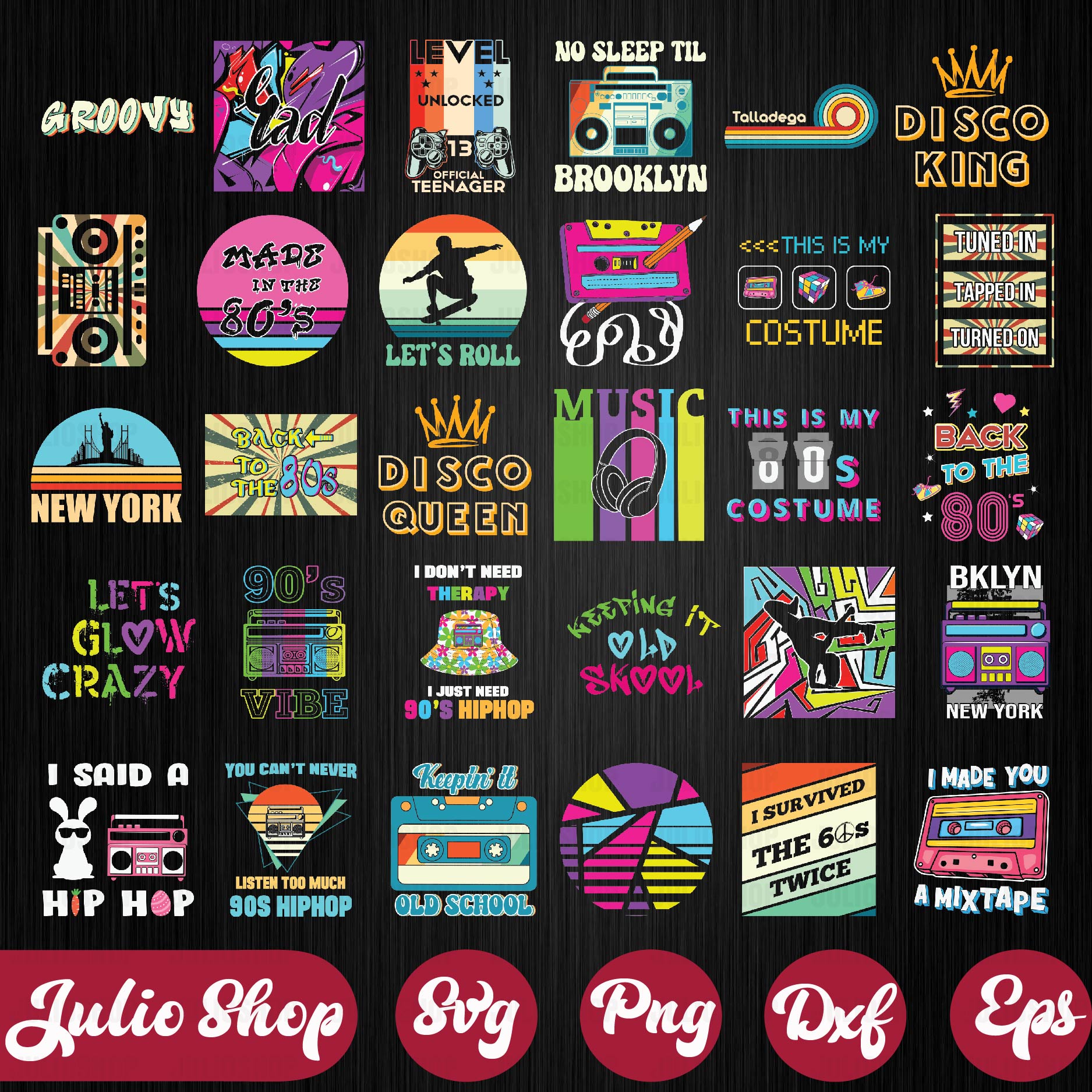 Retro 80s Digital Files, Svg Png Clipart, Cut Files, Cricut, | Inspire ...