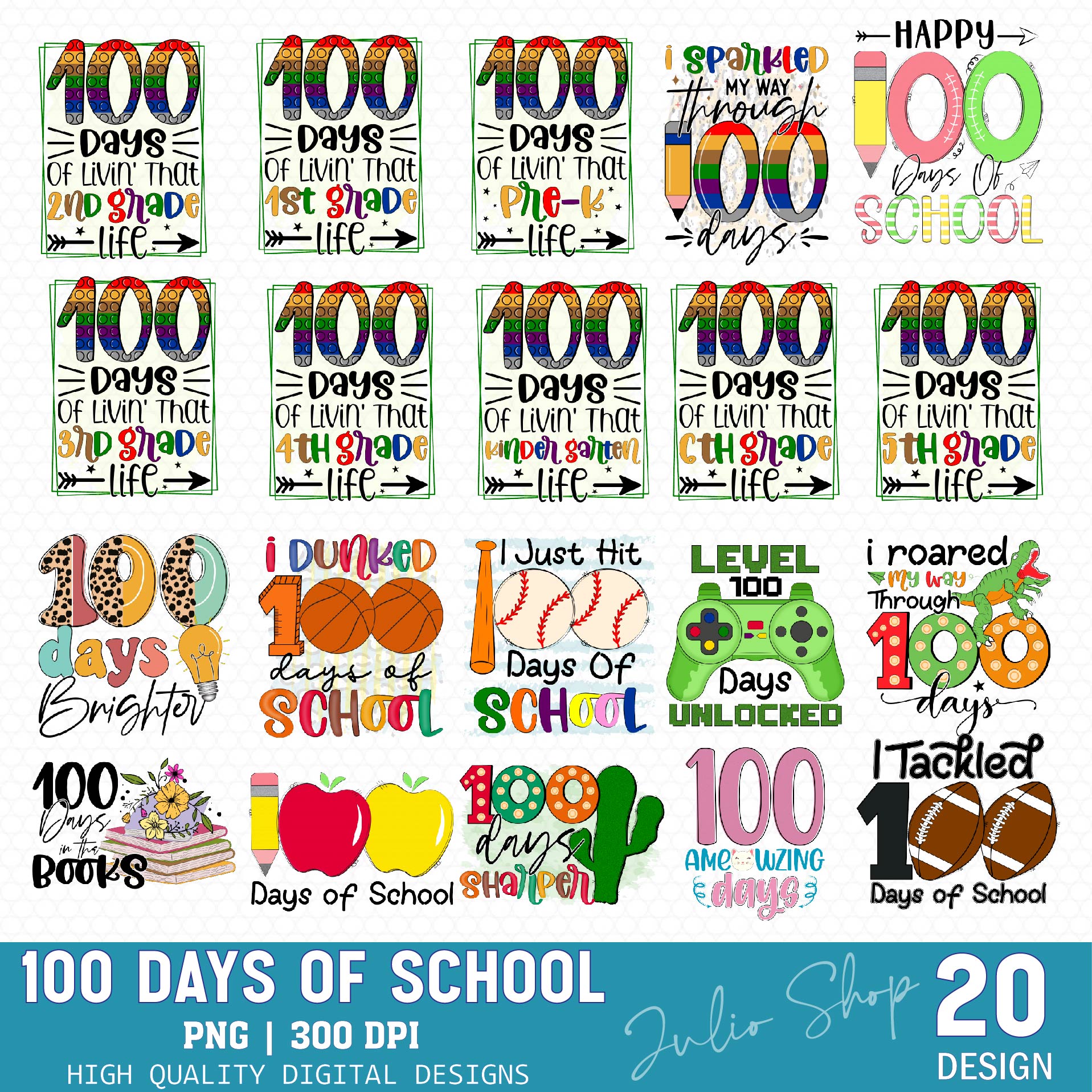 100 Days Of School Png Bundle, 100th Day Of School Teacher P | Inspire ...