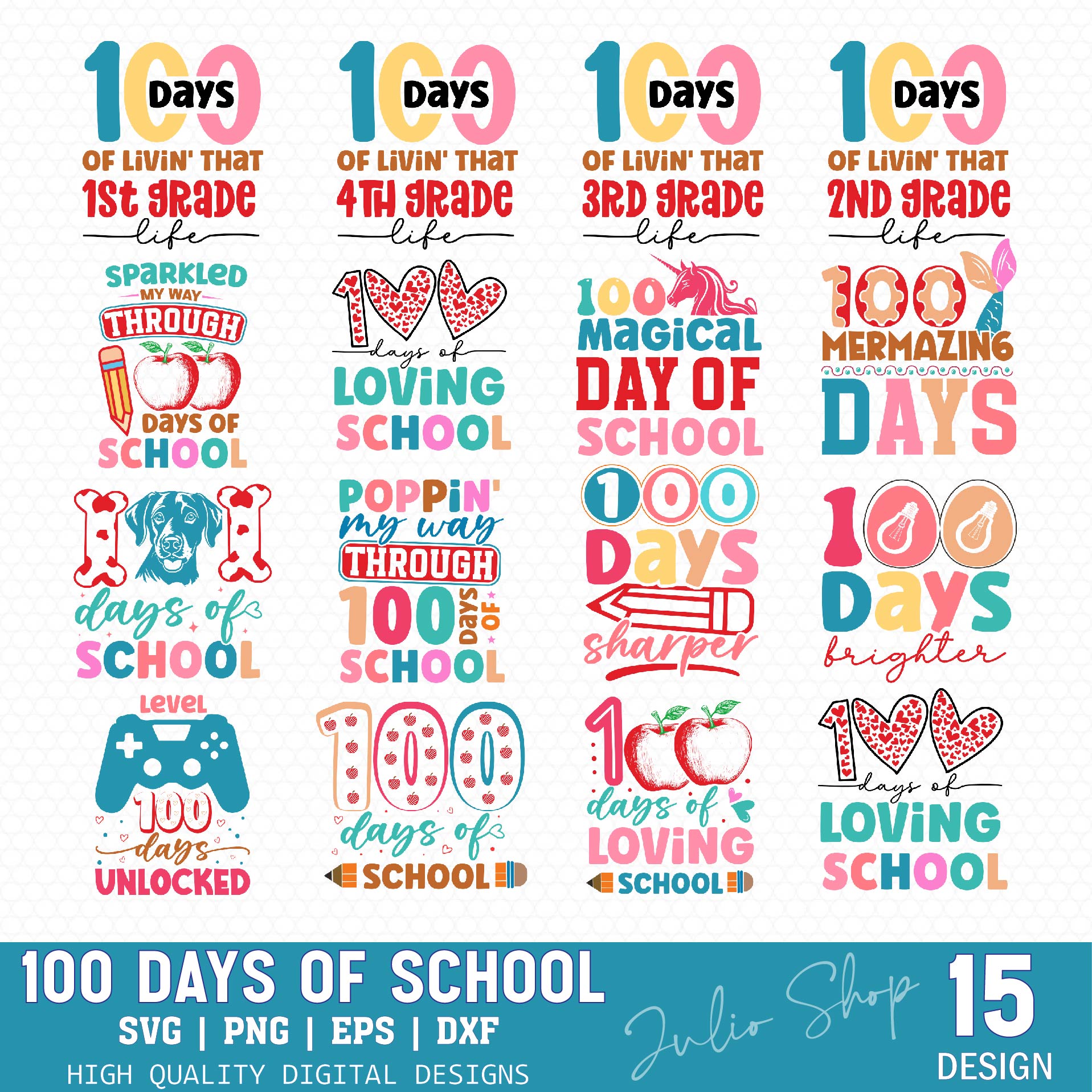 100 Days Of School Svg Bundle, 100th Day Of School Svg, 100 - Inspire ...