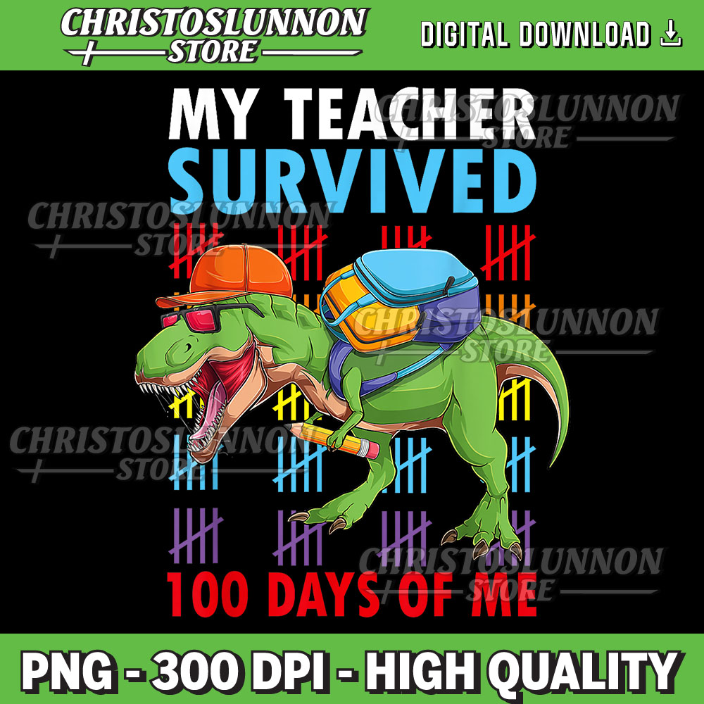 My Teacher Survived 100 Days Of Me Dinosaur T-rex Boys Kids - Inspire ...