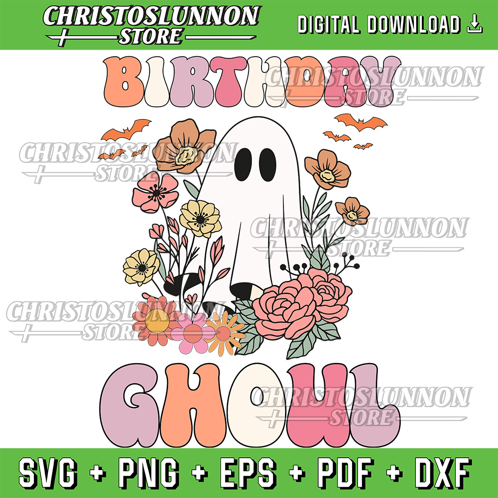 Happy Birthday Ghoul Retro Hippie Halloween Ghost Floral Svg | Inspire ...