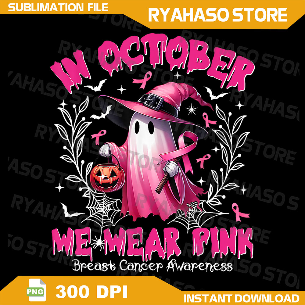 In October We Wear Pink Ghost Witch Breast-Cancer-Awareness | Inspire ...