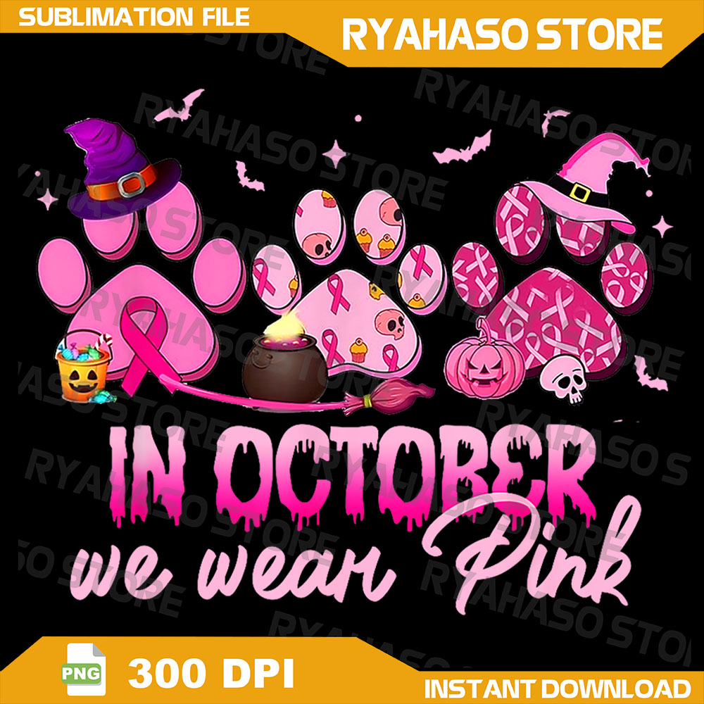 In October We Wear Pink Dog Cat Paw Breast-Cancer-Awareness | Inspire ...