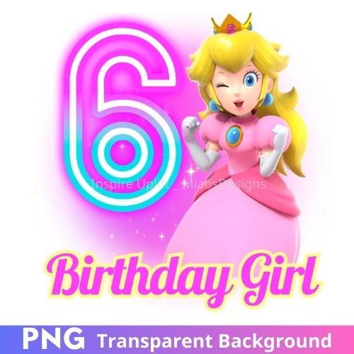 Princess Peach Super Mario 6th Birthday PNG Clipart Image - Inspire Uplift