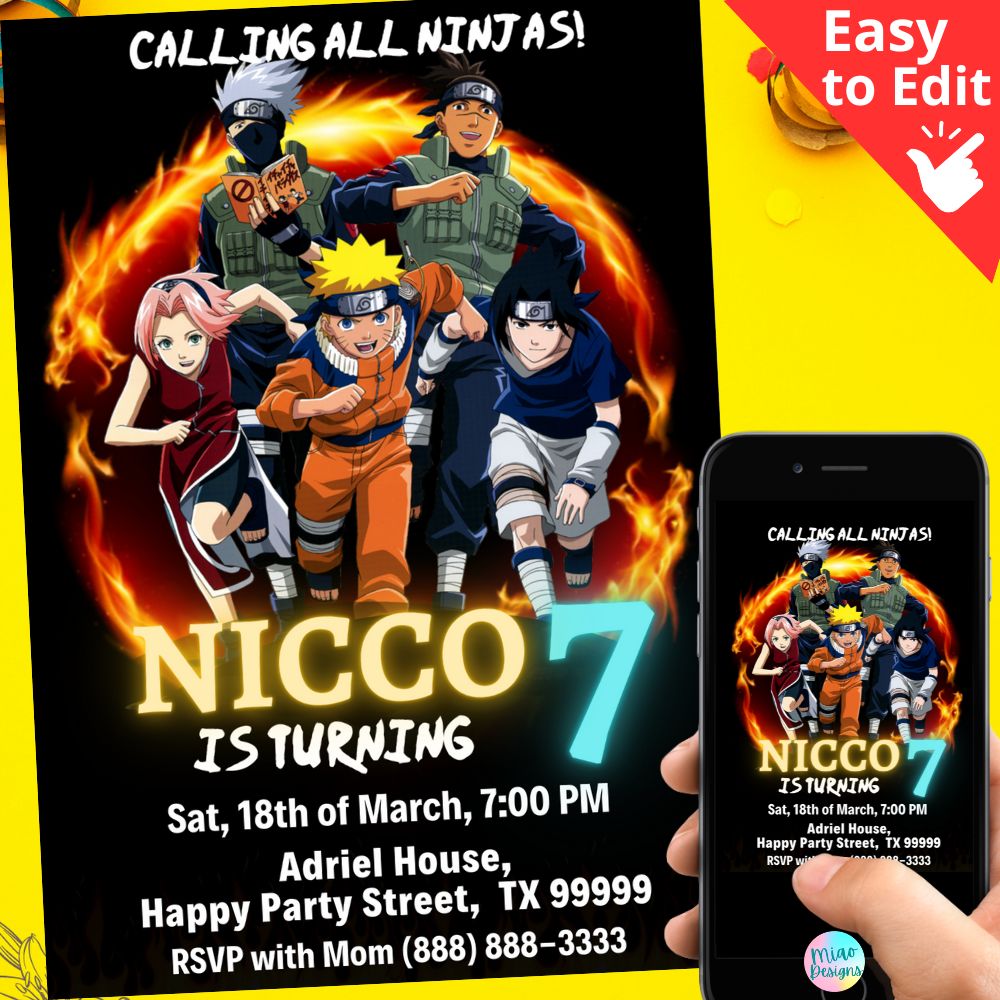 Naruto Anime Manga Birthday Invitation Template - Inspire Uplift