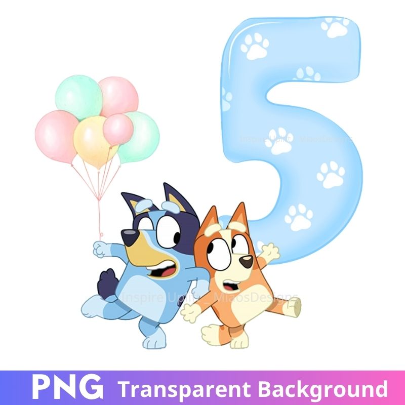 Bluey 5th Birthday Five PNG Transparent Image Clipart | Inspire Uplift