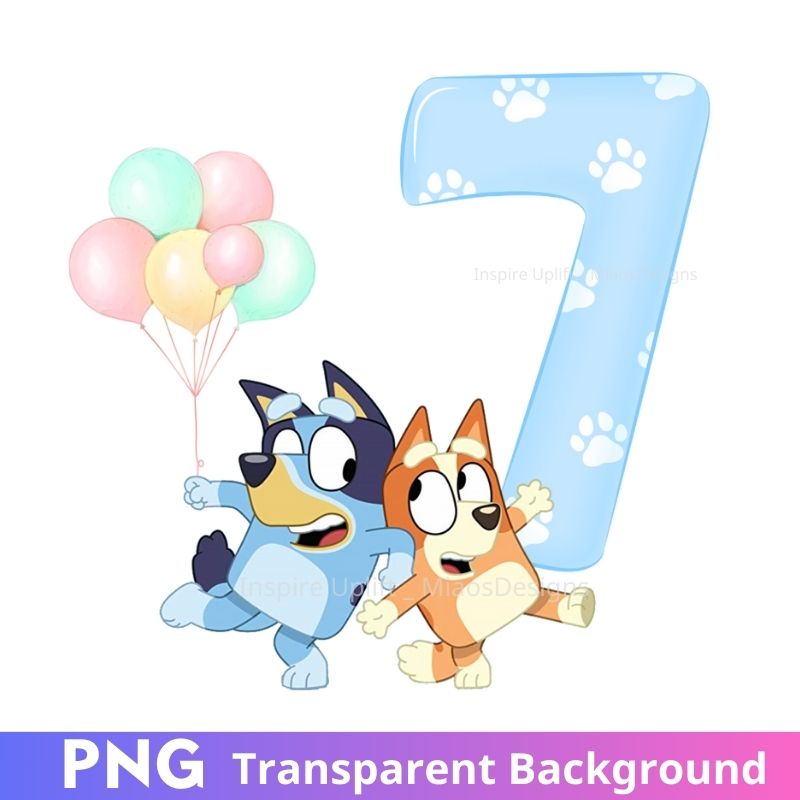 Bluey 7th Birthday Seven PNG Transparent Image Clipart | Inspire Uplift